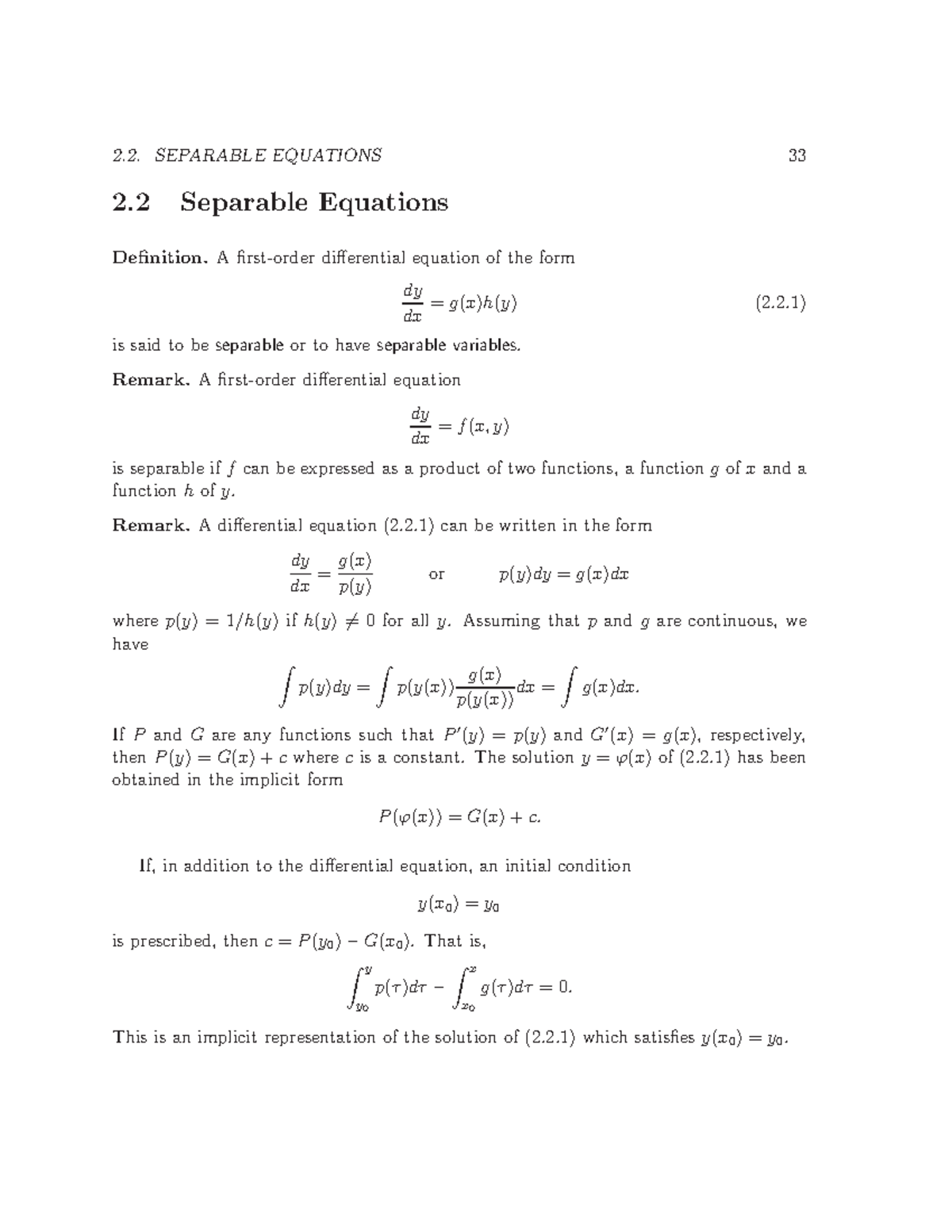 MAS201 Note 2 - 2. SEPARABLE EQUATIONS 33 2 Separable Equations Definition. A first-order - Studocu