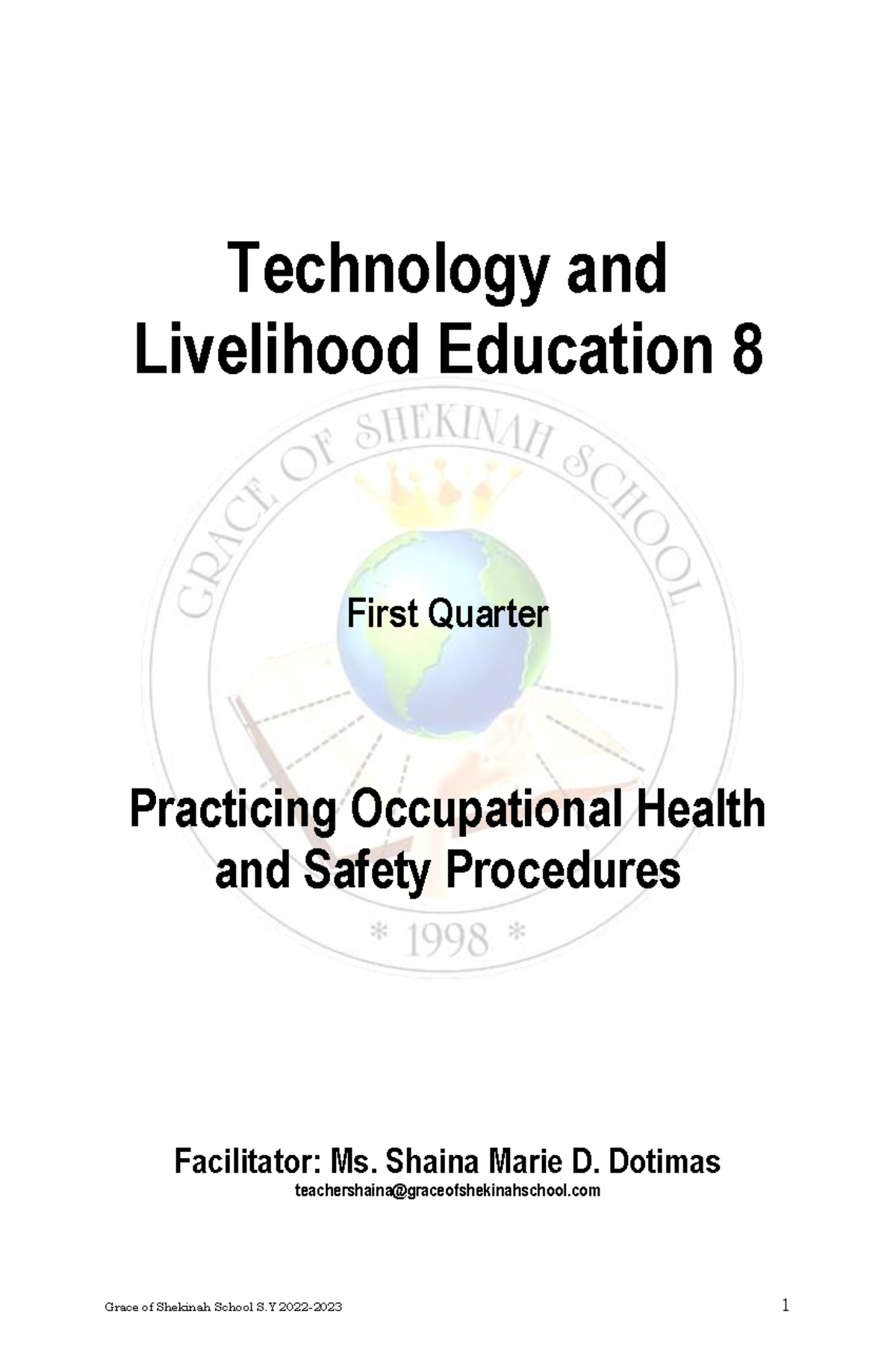 TLE 8 Q1 WEEK 7 Practicing OHSP AND Maintaining HIGH Standards OF ...