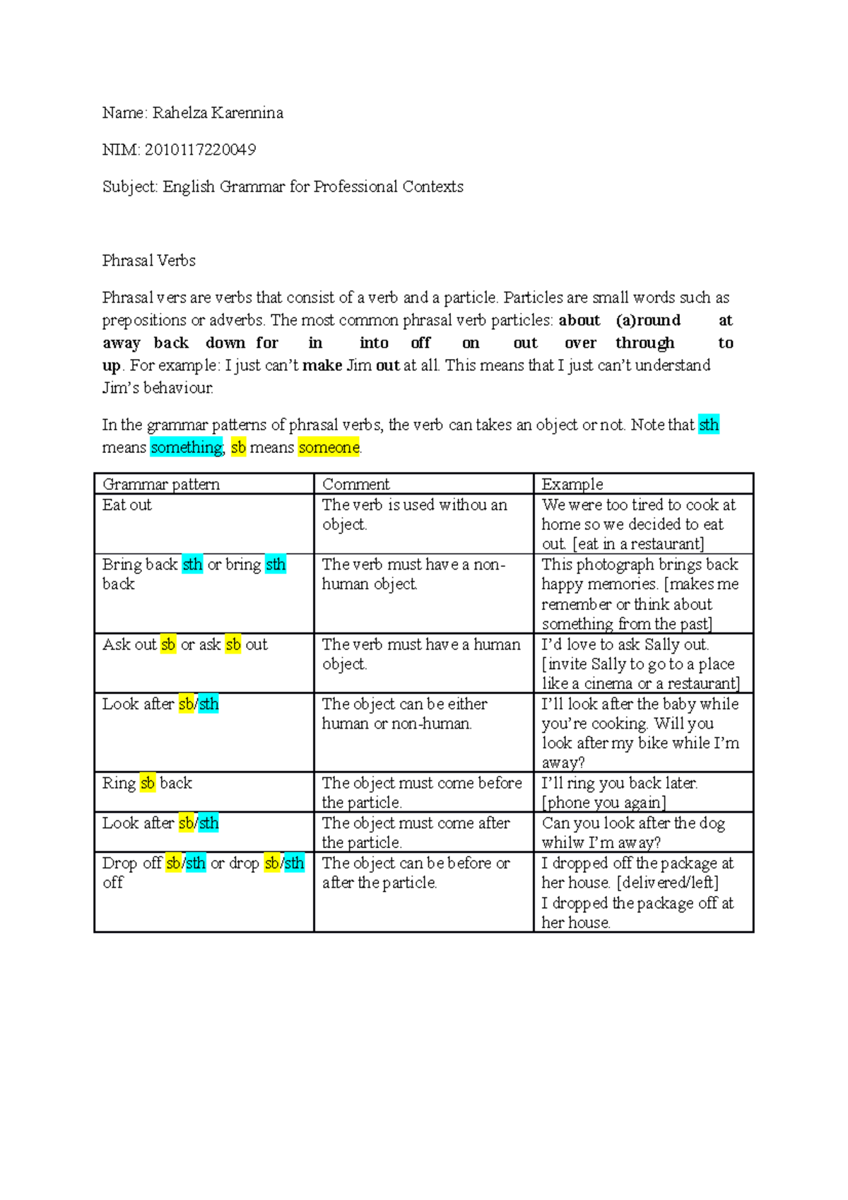 Practice Material About Grammar 7 part 1 - Name: Rahelza Karennina NIM ...