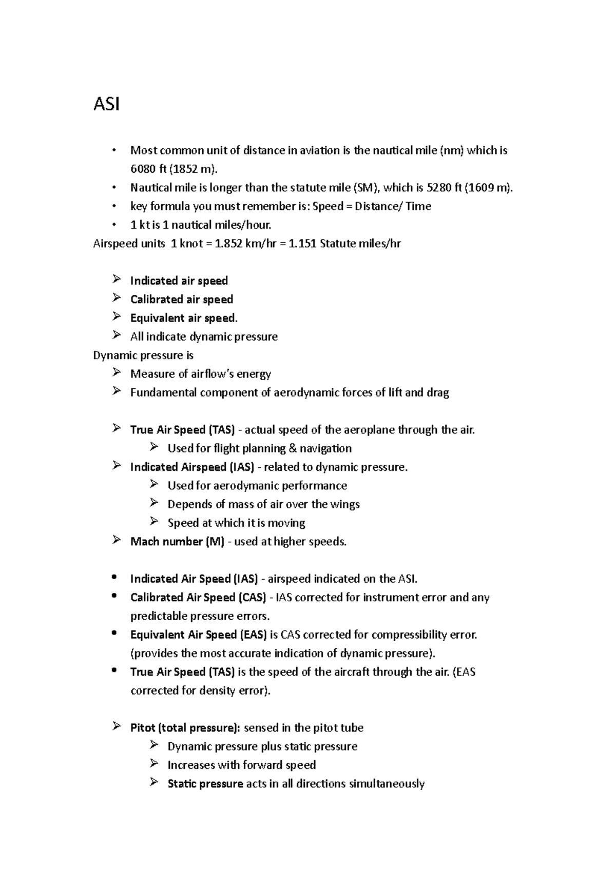 ASI - Notes for instruments - ASI Most common unit of distance in ...