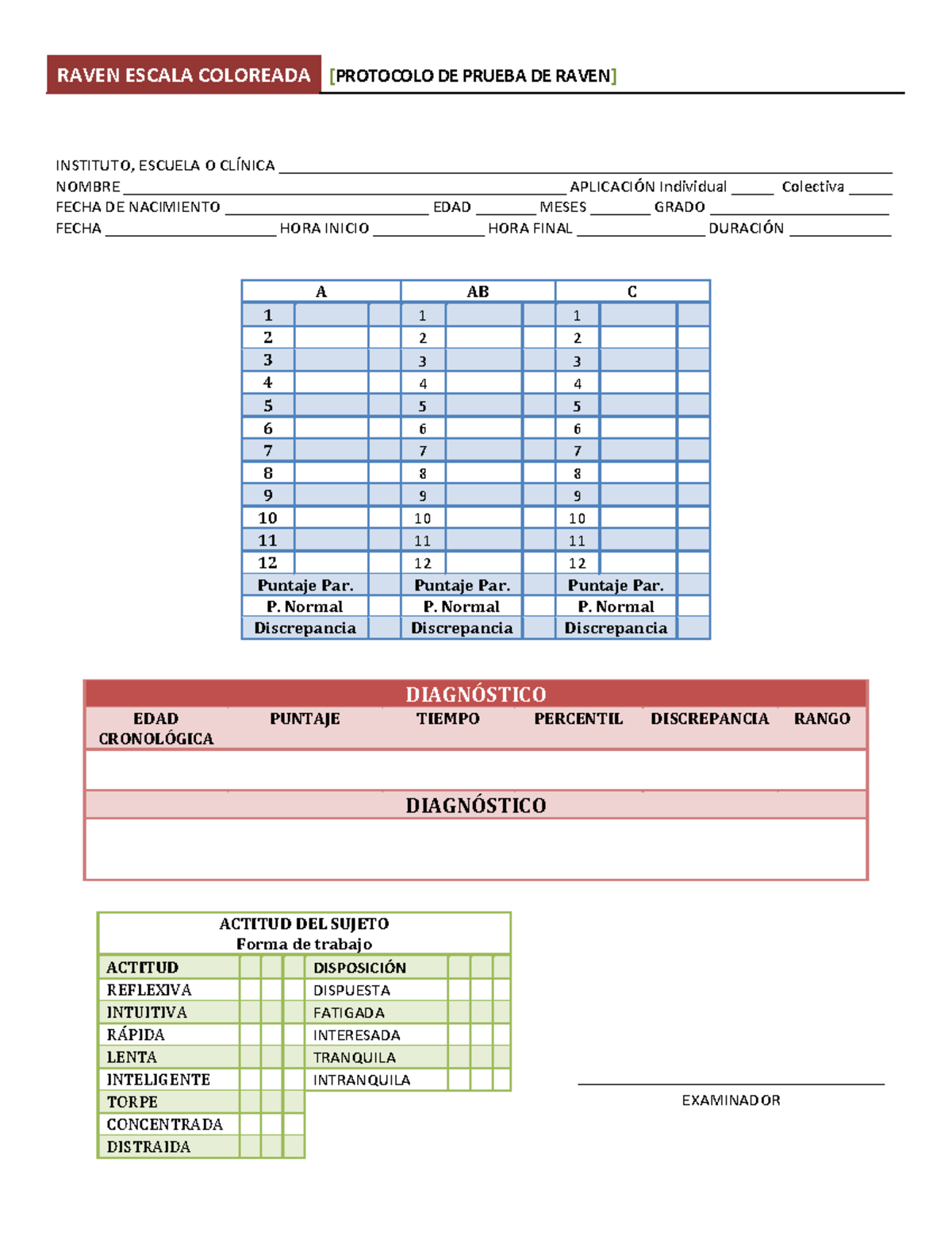 Raven Escala Coloreada Protocolo DE PRUE - RAVEN ESCALA COLOREADA [PROTOCOLO DE PRUEBA DE RAVEN ...