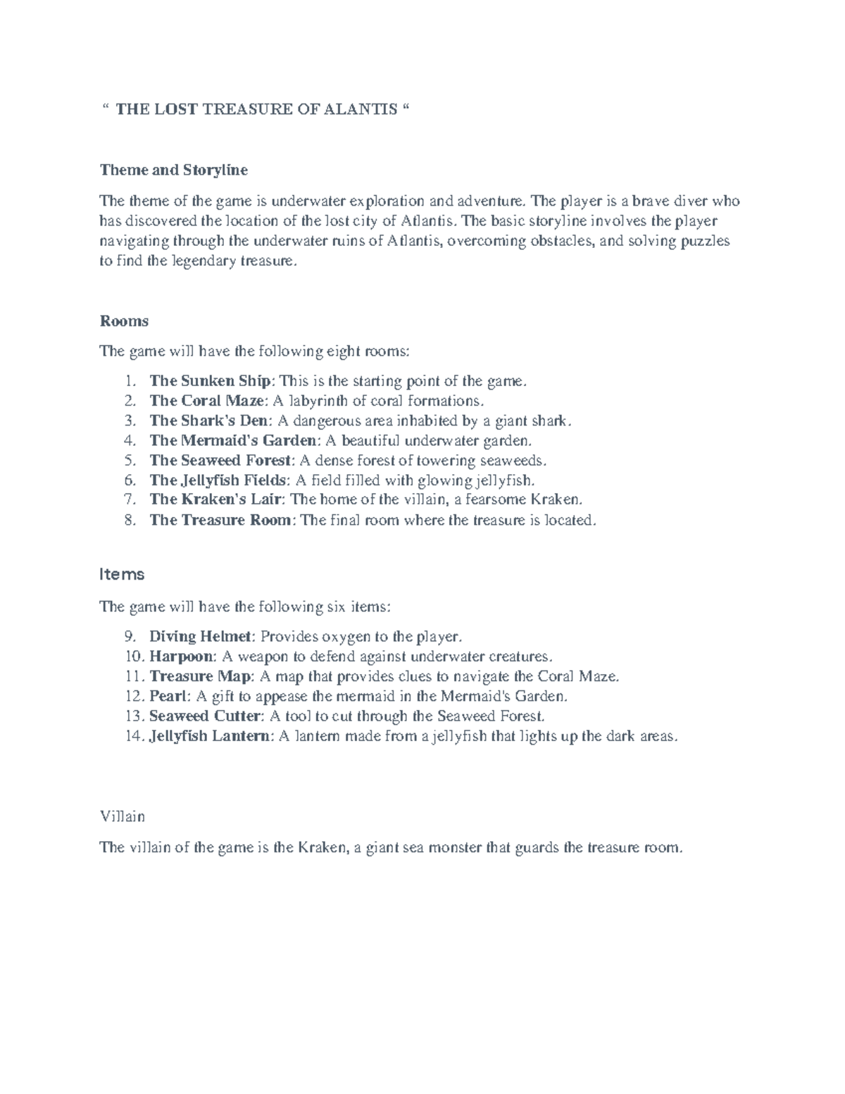 ITproject one - “ THE LOST TREASURE OF ALANTIS “ Theme and Storyline ...