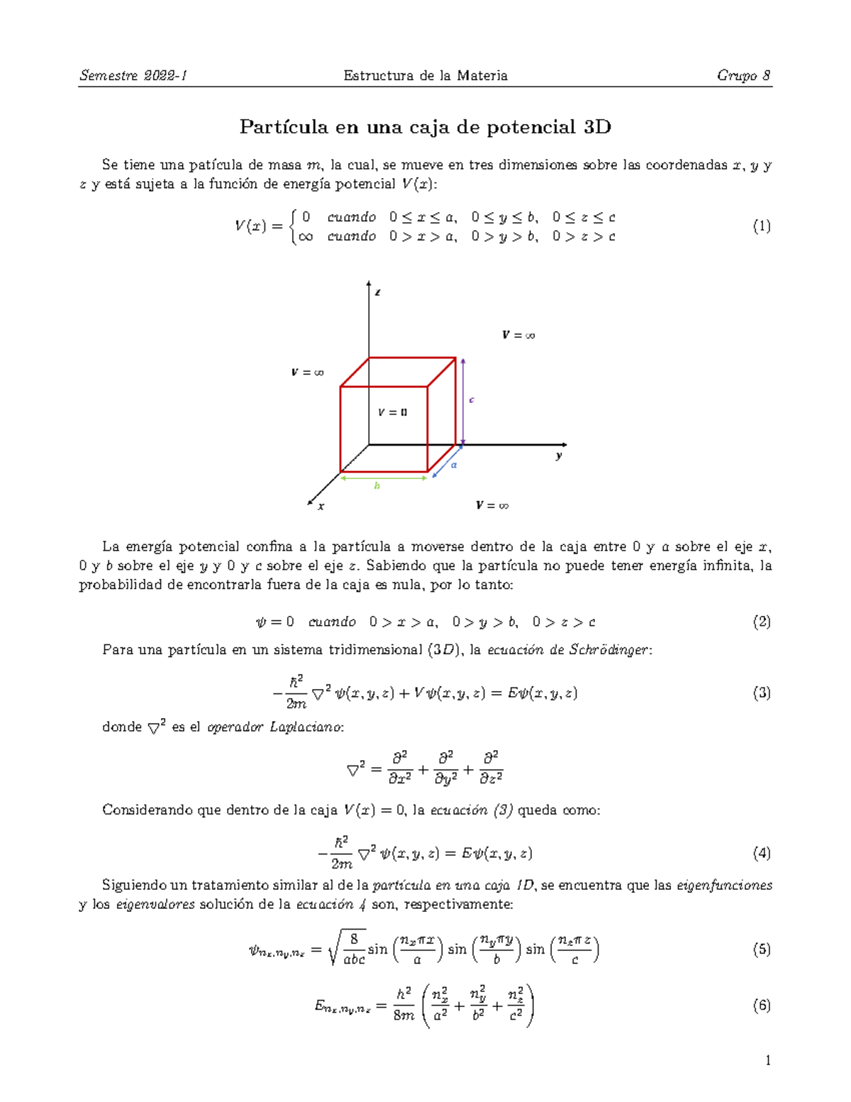 Partícula en una caja 3D - Part ́ıcula en una caja de potencial 3D Se ...