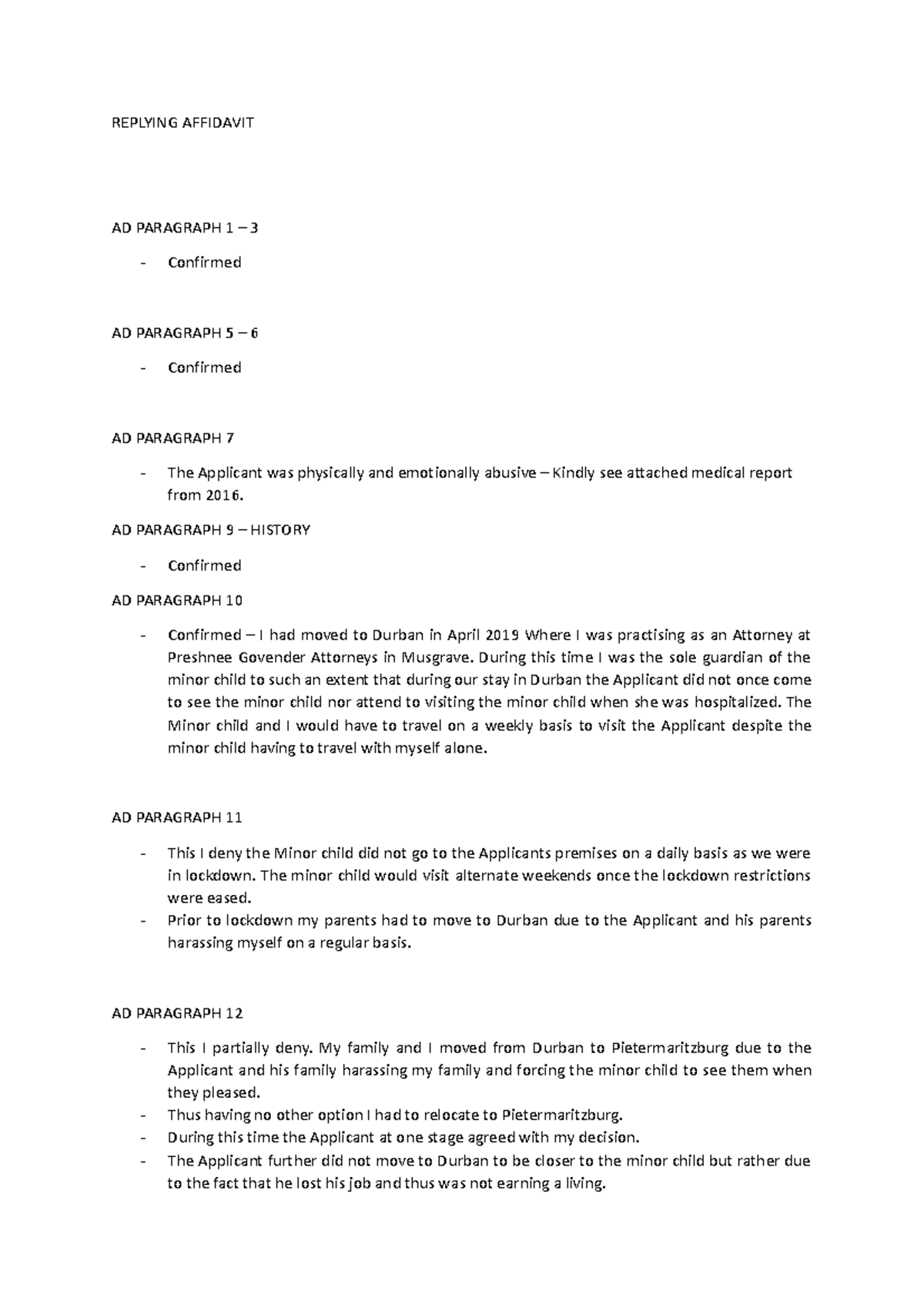 Replying Affidavit - REPLYING AFFIDAVIT AD PARAGRAPH 1 – 3 Confirmed AD ...
