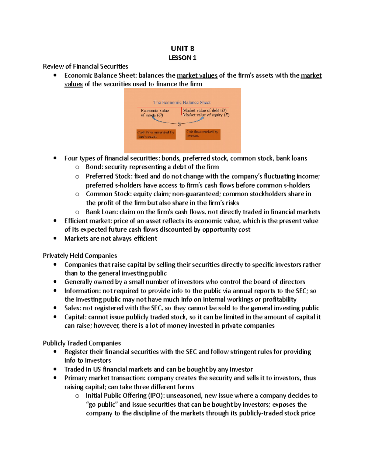 Unit 8 - Lecture notes 8 - UNIT 8 LESSON 1 Review of Financial ...