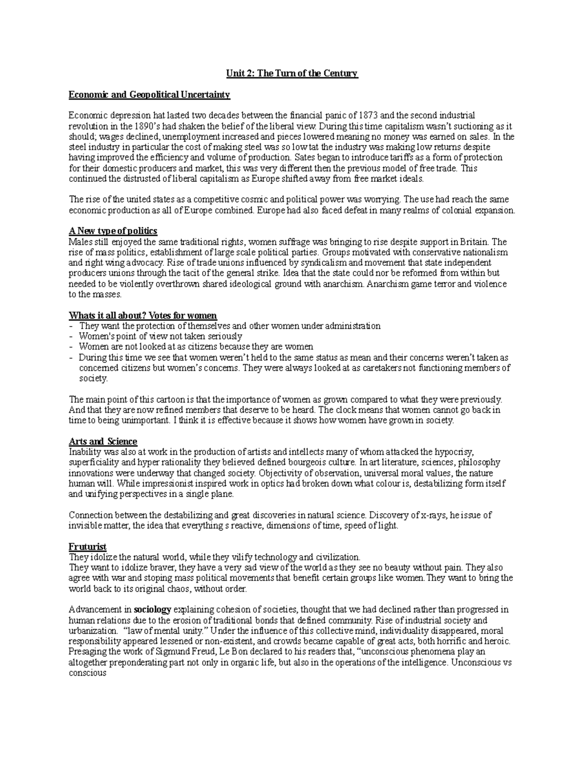 Unit 2-The Turn of the Century - Unit 2: The Turn of the Century ...
