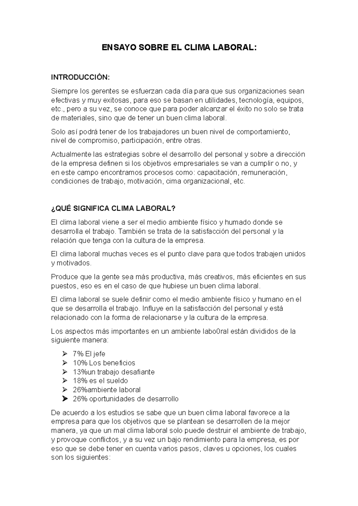 Ensayo Sobre EL Clima Laboral - ENSAYO SOBRE EL CLIMA LABORAL: Siempre ...