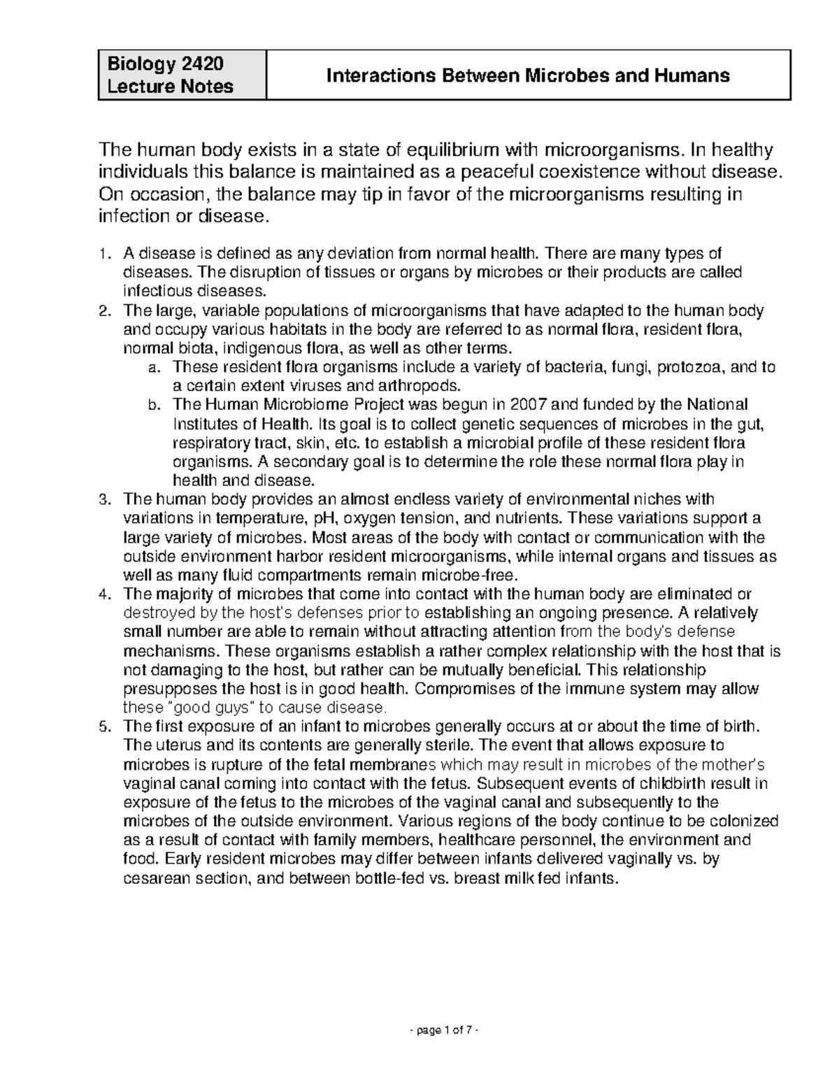 Microbiology Lecture Notes - Interaction Between Microbes and Humans ...
