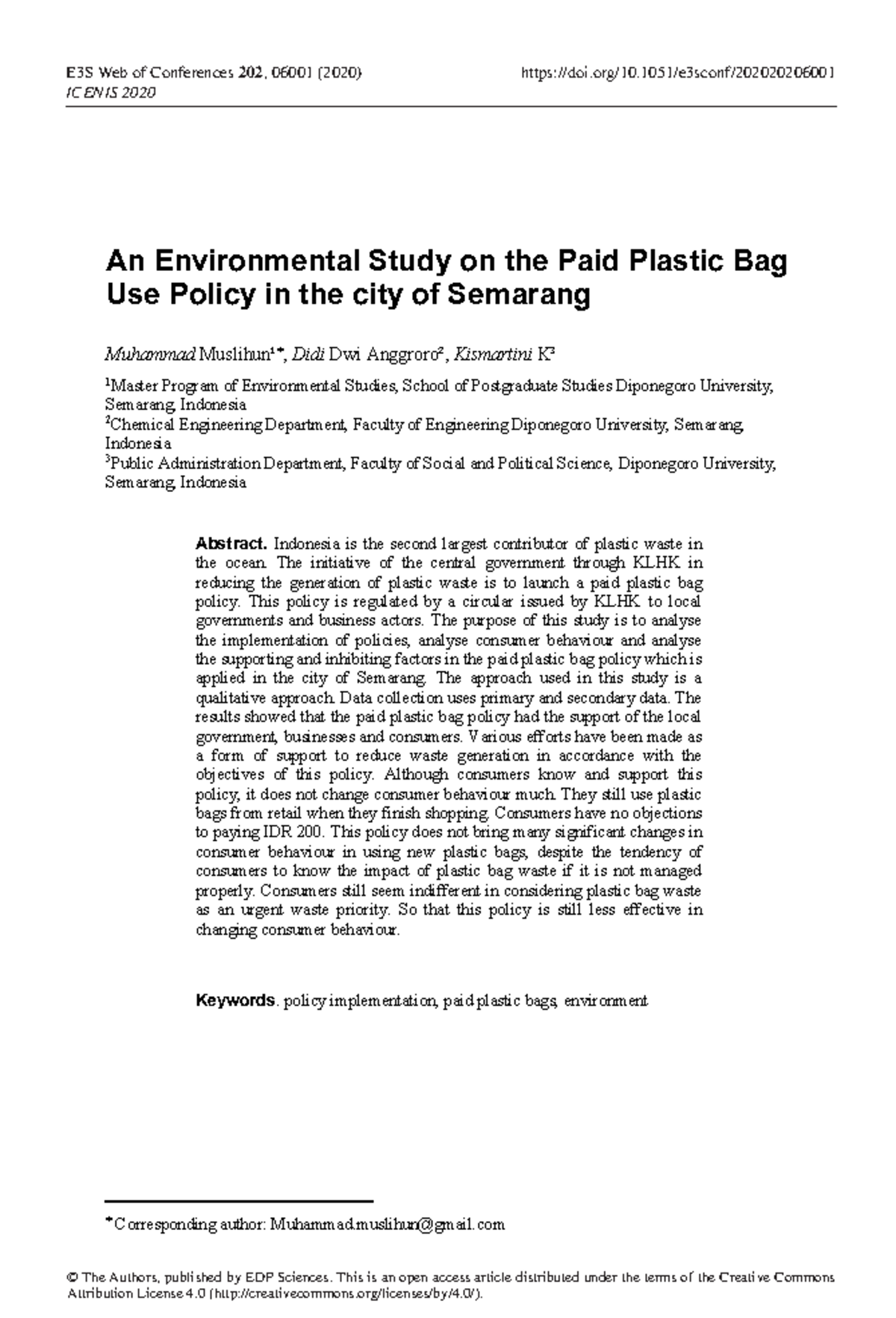 An Environmental Study on the Paid Plastic Bag Use - Bachelor in ...