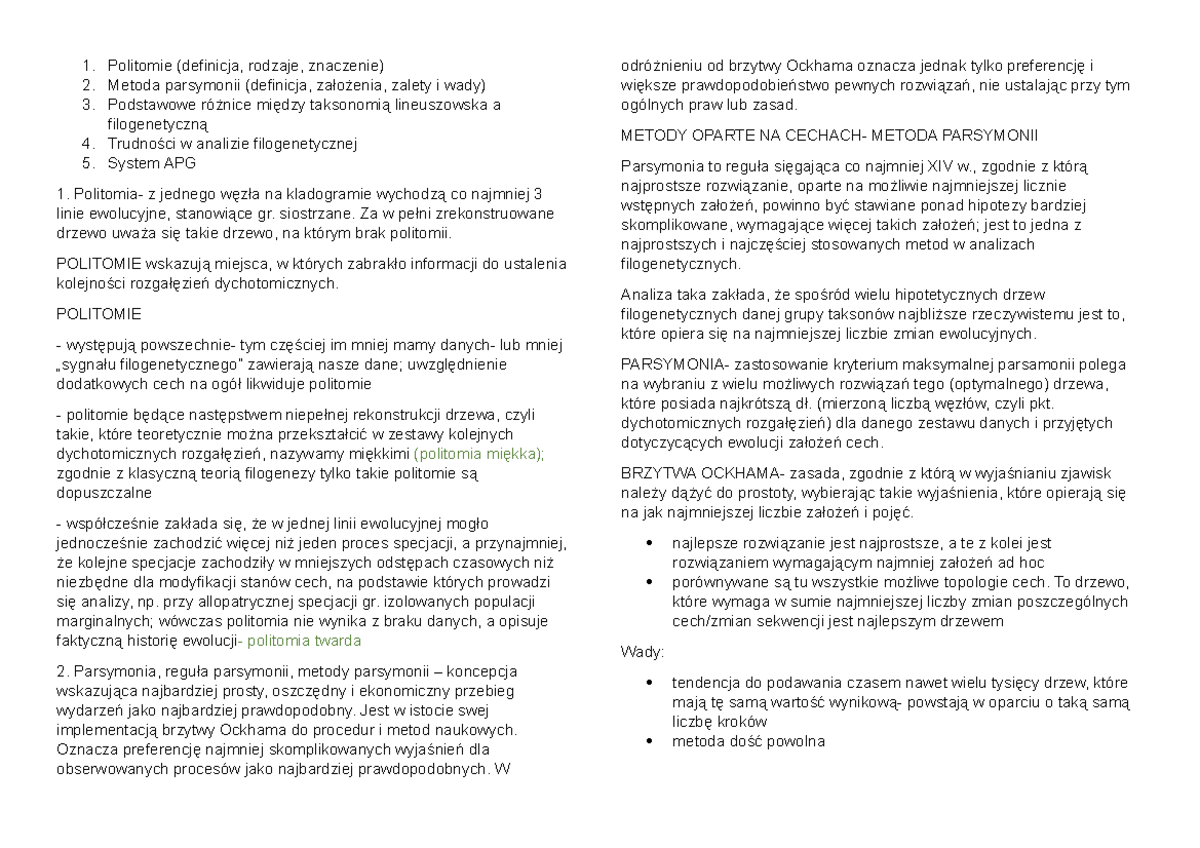 Taksonomia roślin zagadnienia 13-17 - Politomie (definicja, rodzaje ...