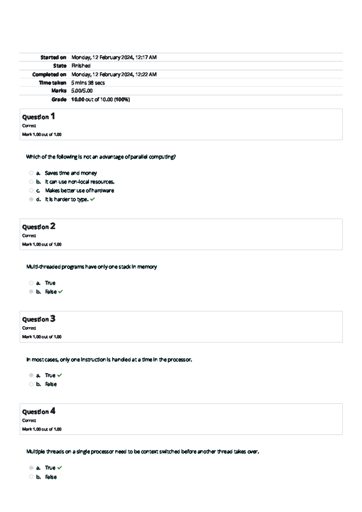 Self Quiz Unit 2 Attempt Review Started On Monday 12 February 2024 12 17 Am State Finished