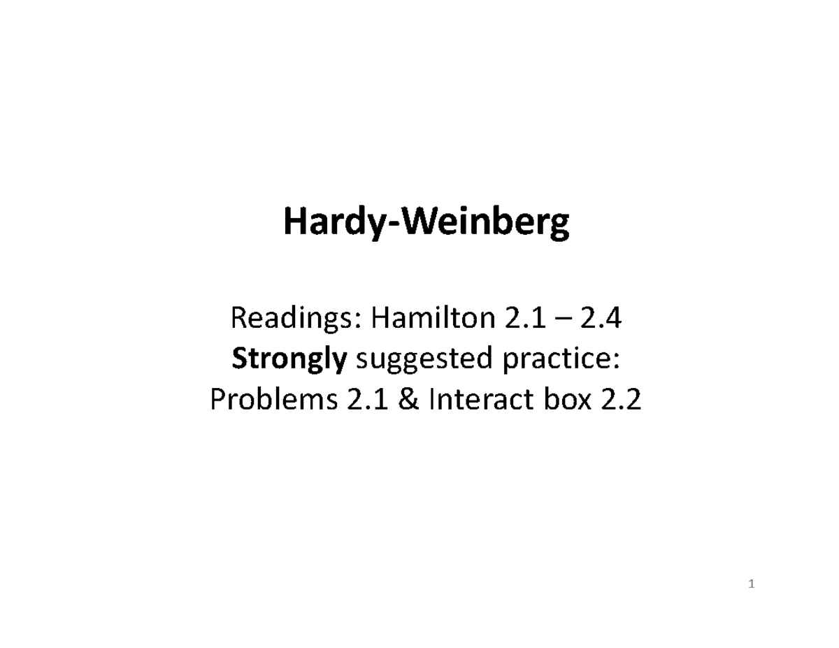 4&5 Hardy Weinberg - Lecture notes 4-5 - Warning: TT: undefined ...