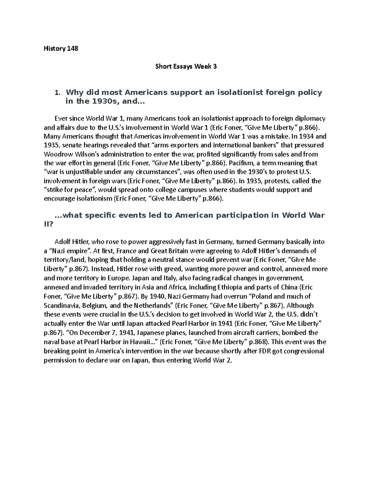 Week 3 Short Essay 1 - Grade: A - History 148 Short Essays Week 3 Why ...