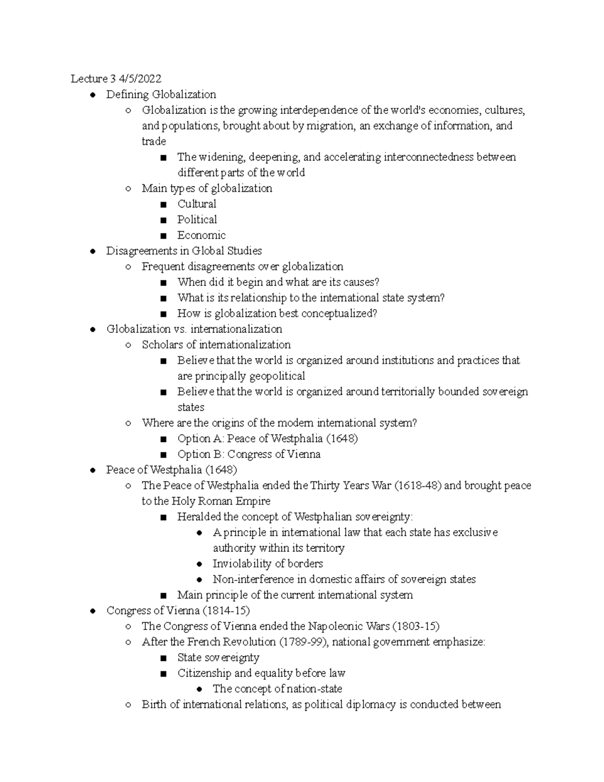Global Lecture 3 - Lecture 3 4/5/ Defining Globalization Globalization ...