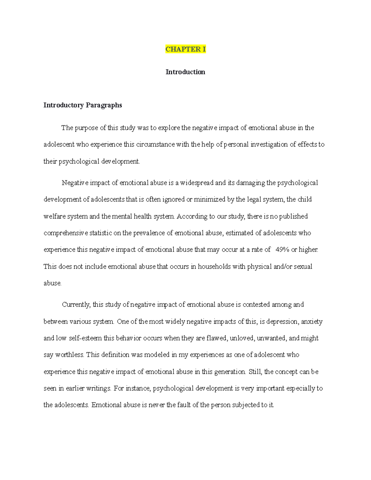 Chapter I Group 9 - CHAPTER I Introduction Introductory Paragraphs The ...