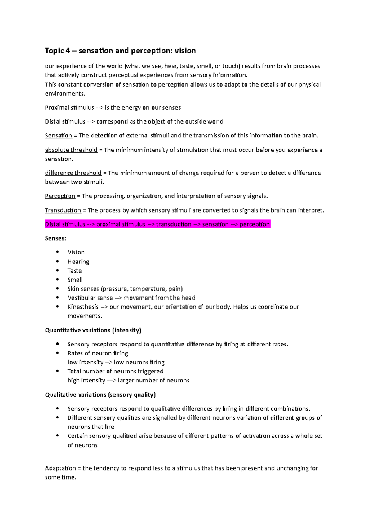 Topic 4 vision pyschologie - Topic 4 – sensation and perception: vision ...