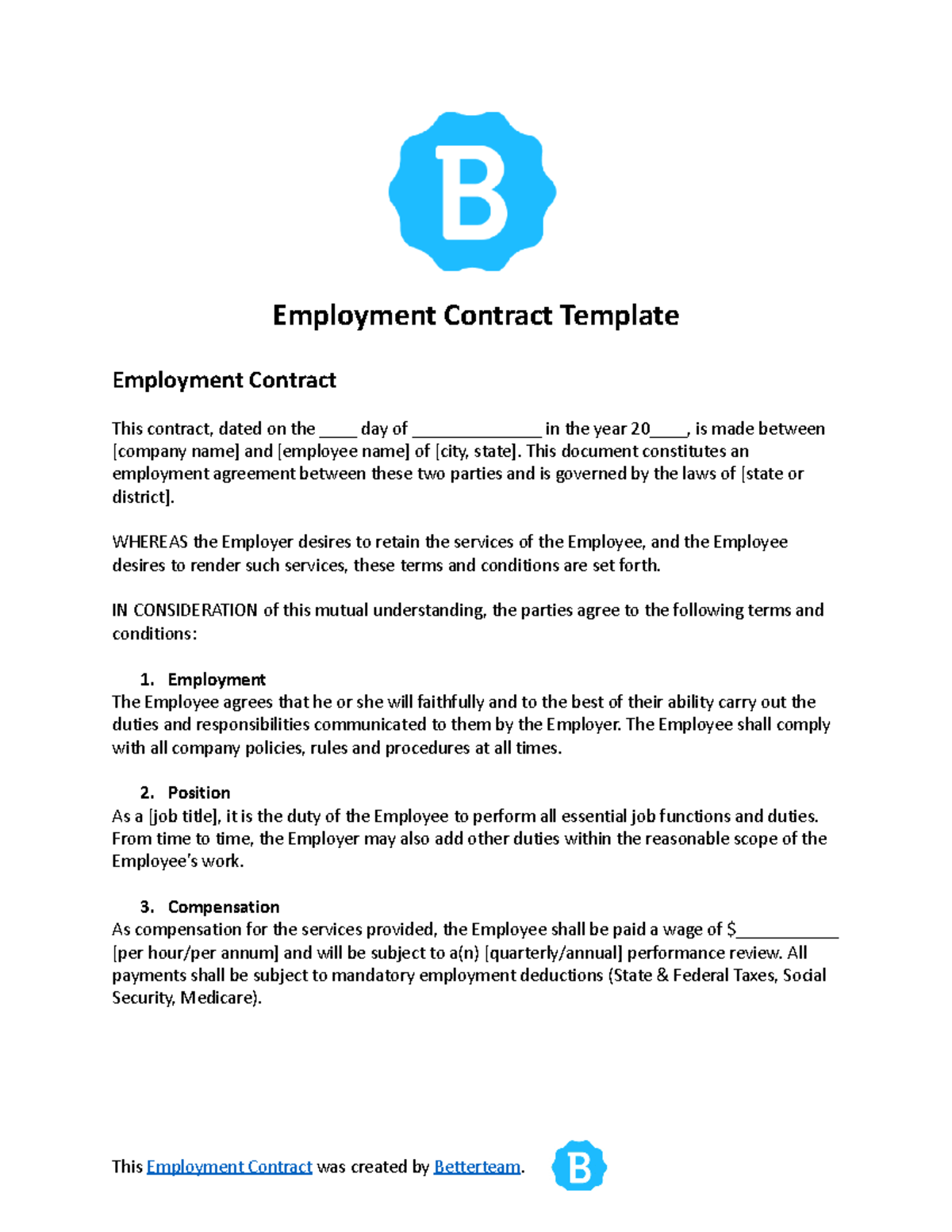 Employment Contract Template Download 202011 25 - Employment Contract ...