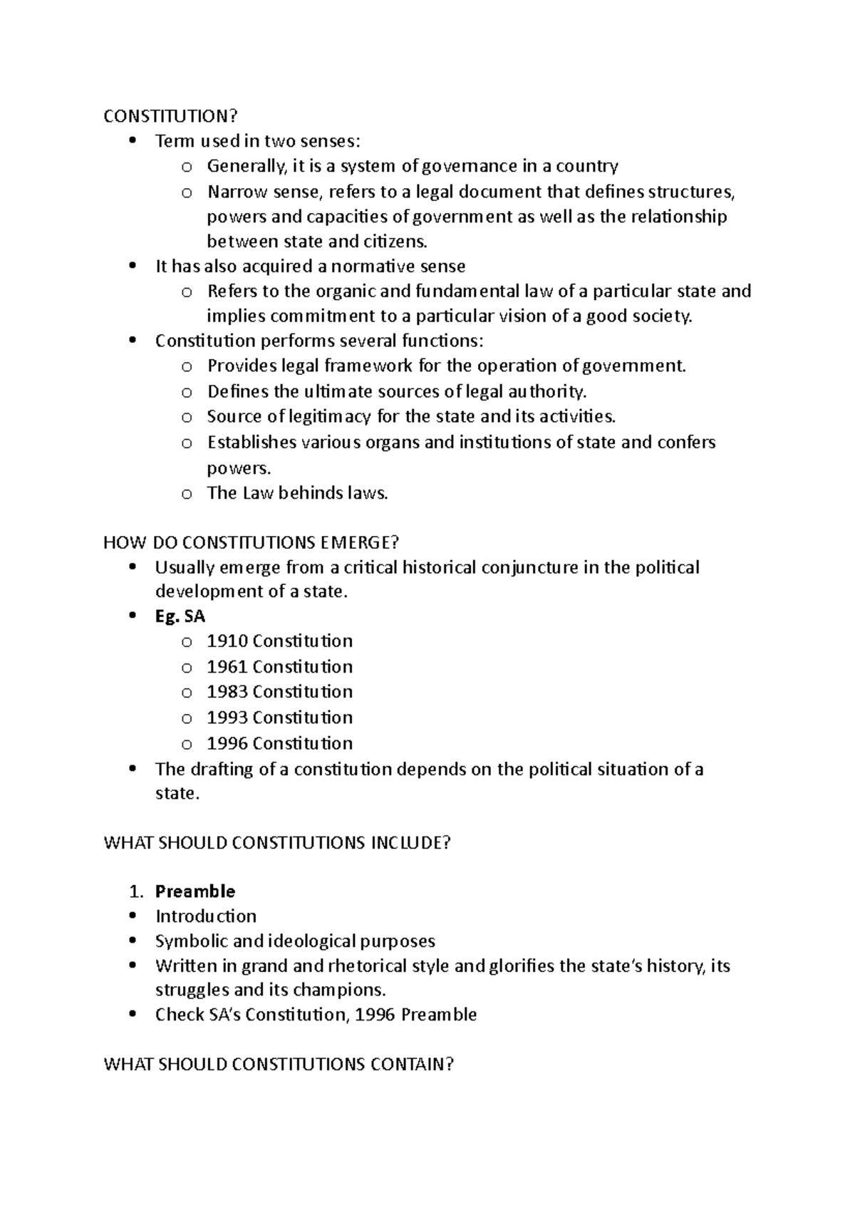 Constitutionalism - Personal Class Notes - CONSTITUTION? Term used in ...