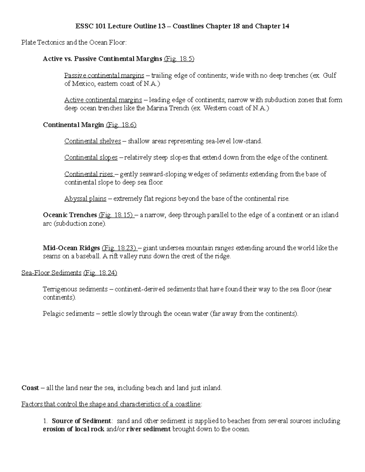 ESSC Lecuture 13 Outline - ESSC 101 Lecture Outline 13 – Coastlines ...