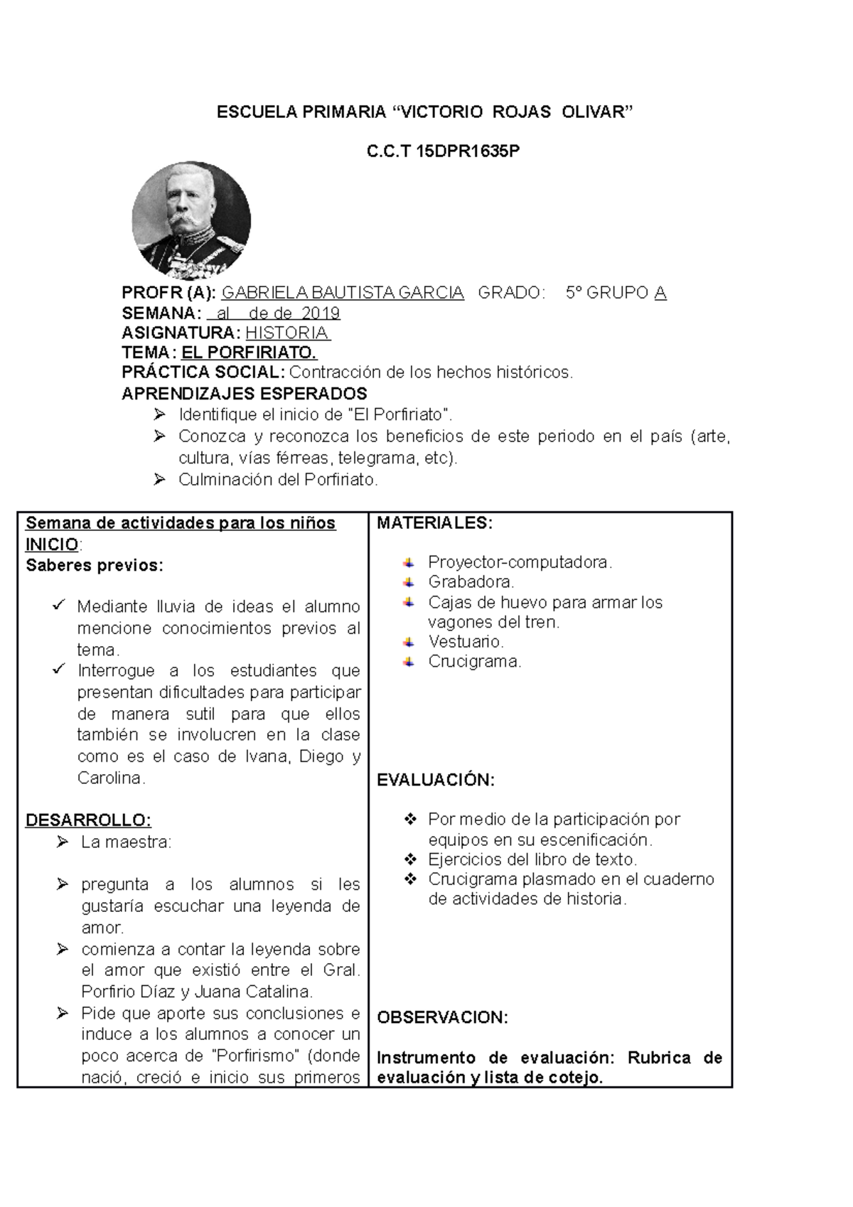 PLAN DE Clase Historia - Estructura de una planeación educativa de ...