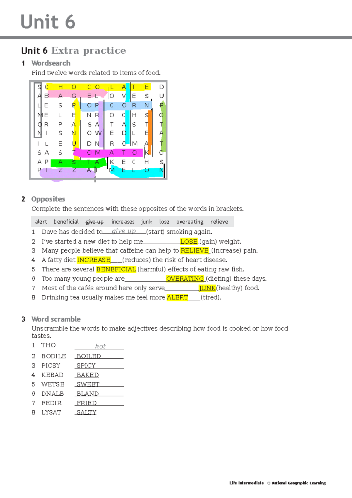 Int Unit6 Extra Practice - Unit 6 Life Intermediate © National Geographic Learning Unit 6 Extra ...