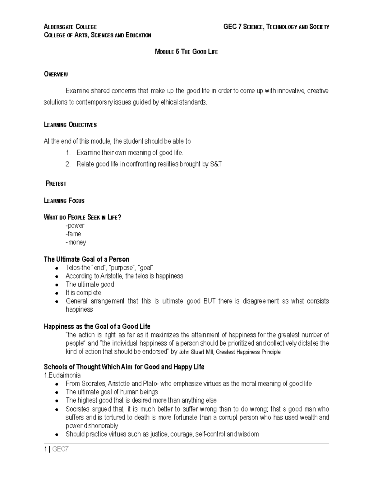 the good life module 5 a nonsensical statement because what if a ...