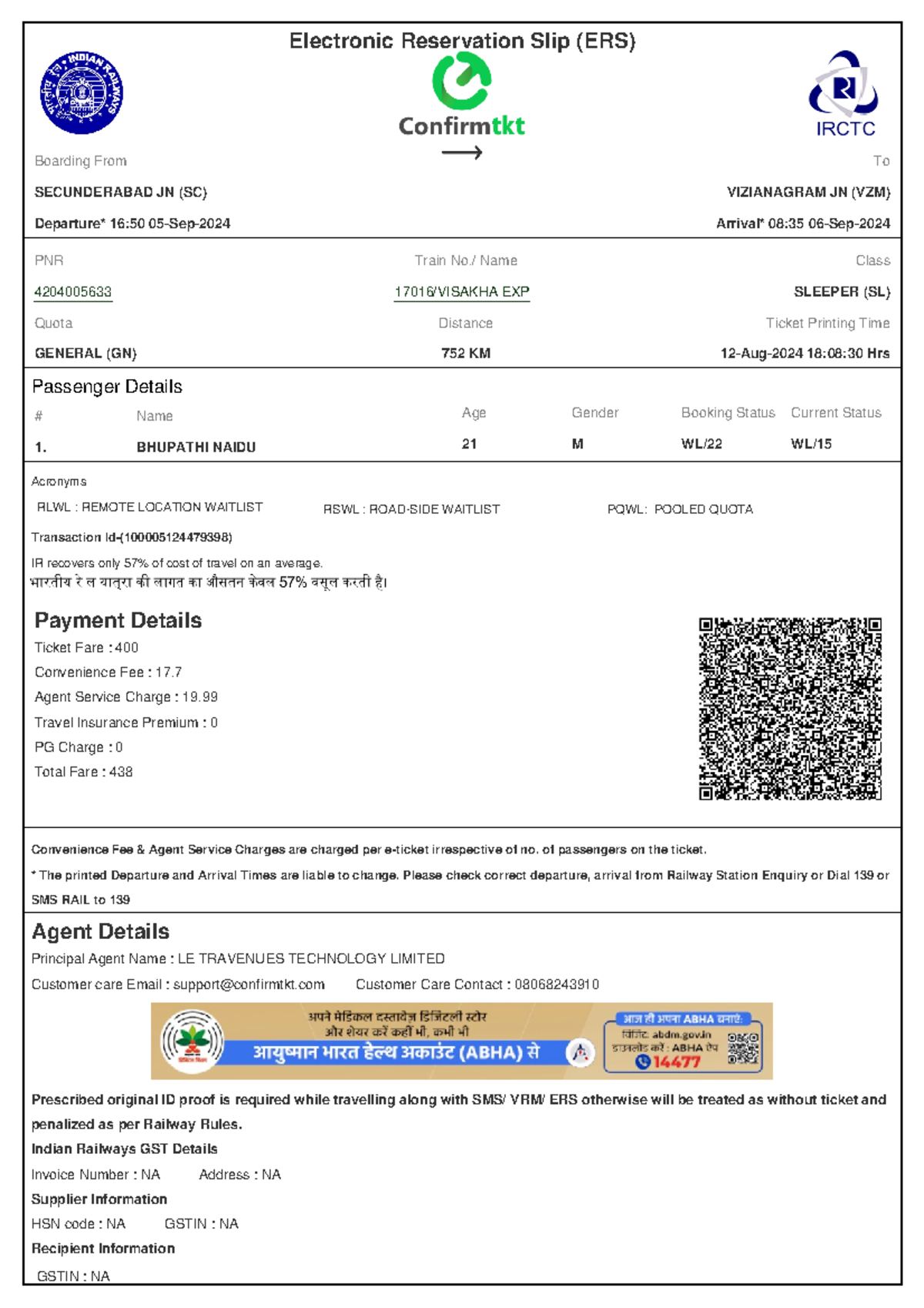 Ticket-TK508458950 d42 - Electronic Reservation Slip (ERS) Passenger ...