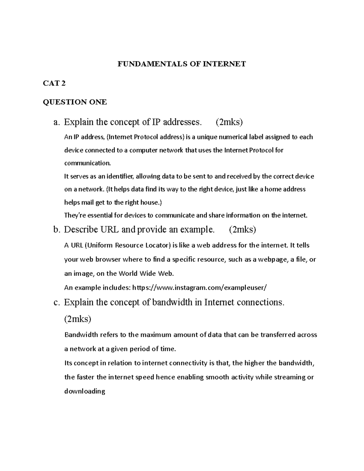 Fundamentals OF Internet CAT 2 - FUNDAMENTALS OF INTERNET CAT 2 ...