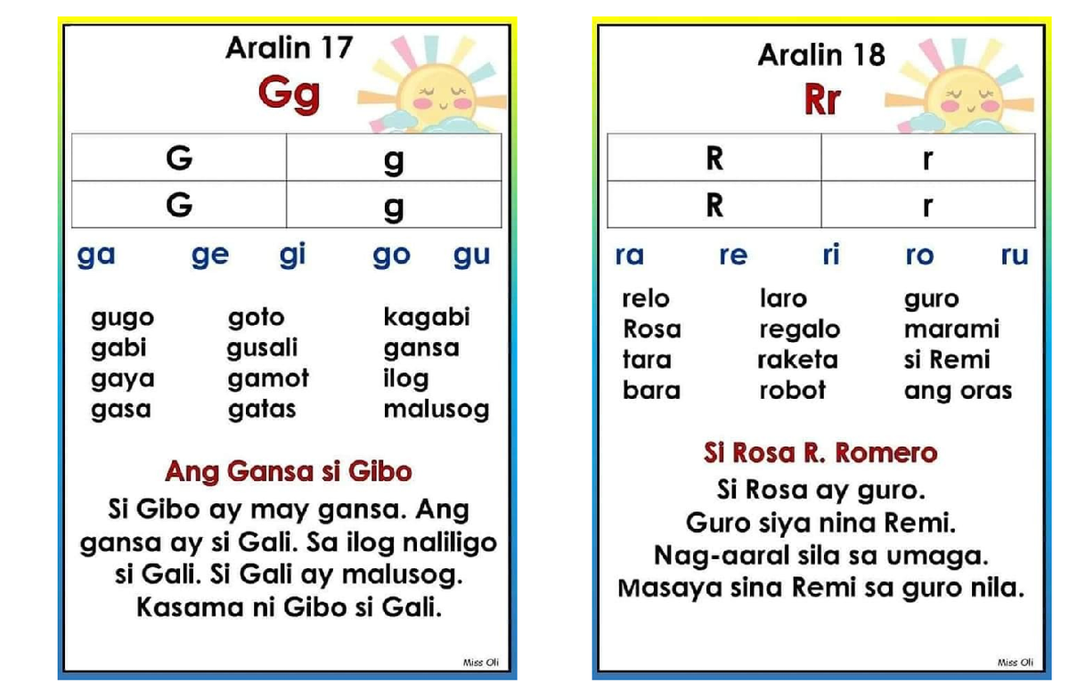MINI Marungko LONG SIZE - Aralin 17 Aralin 18 Gg Rr oio G g R r G g R r ...