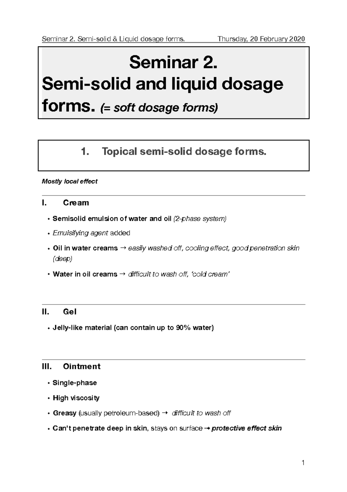 Seminar 2. Semi-solid & liquid dosage forms. - Seminar 2. Semi-solid ...