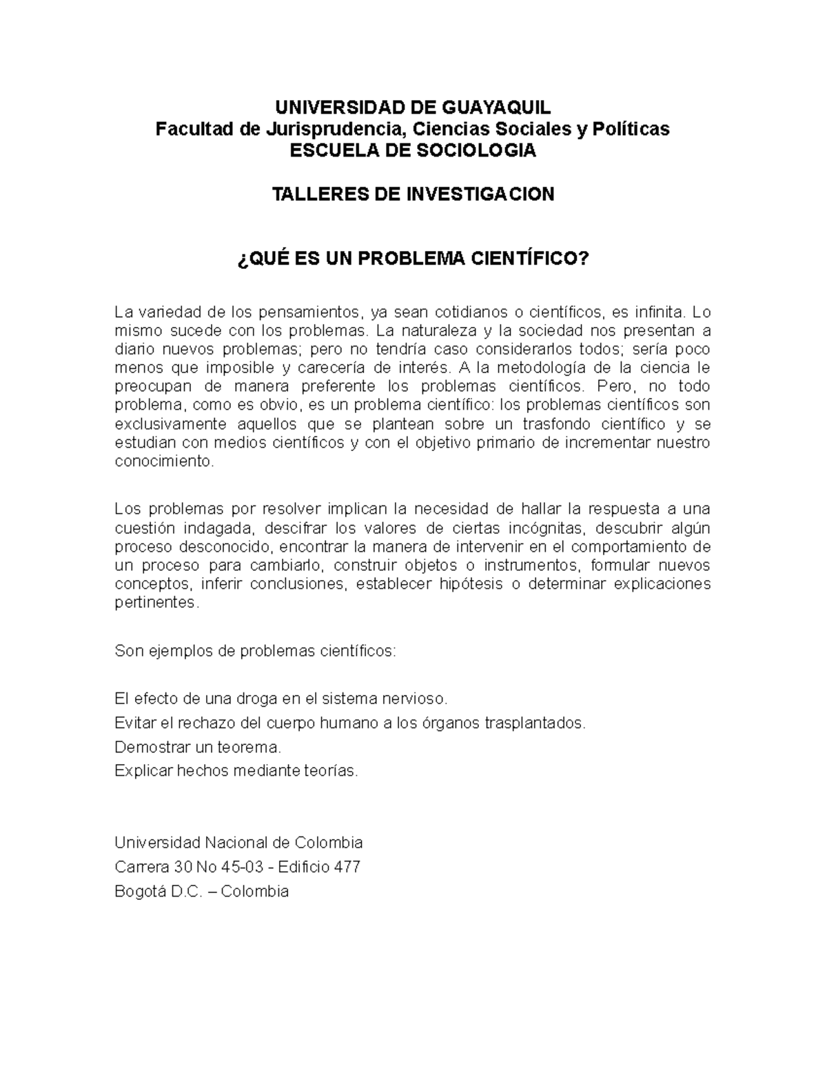 Qué es un problema científico - UNIVERSIDAD DE GUAYAQUIL Facultad de ...