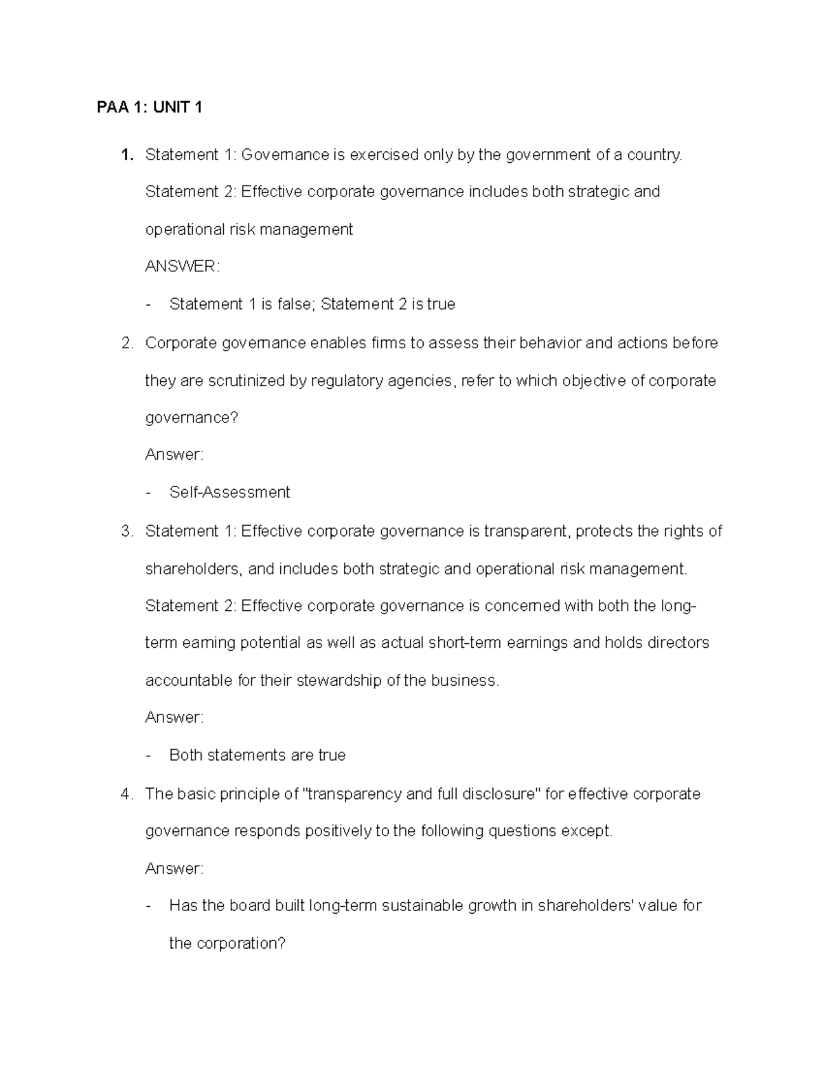 Acaud- Reviewer - PAA 1: UNIT 1 Statement 1: Governance is exercised ...