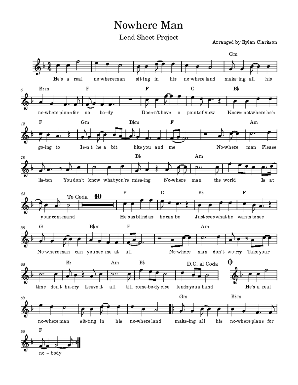 Nowhere Man fixed - Lead Sheet Project - Arranged by Rylan Clarkson ...