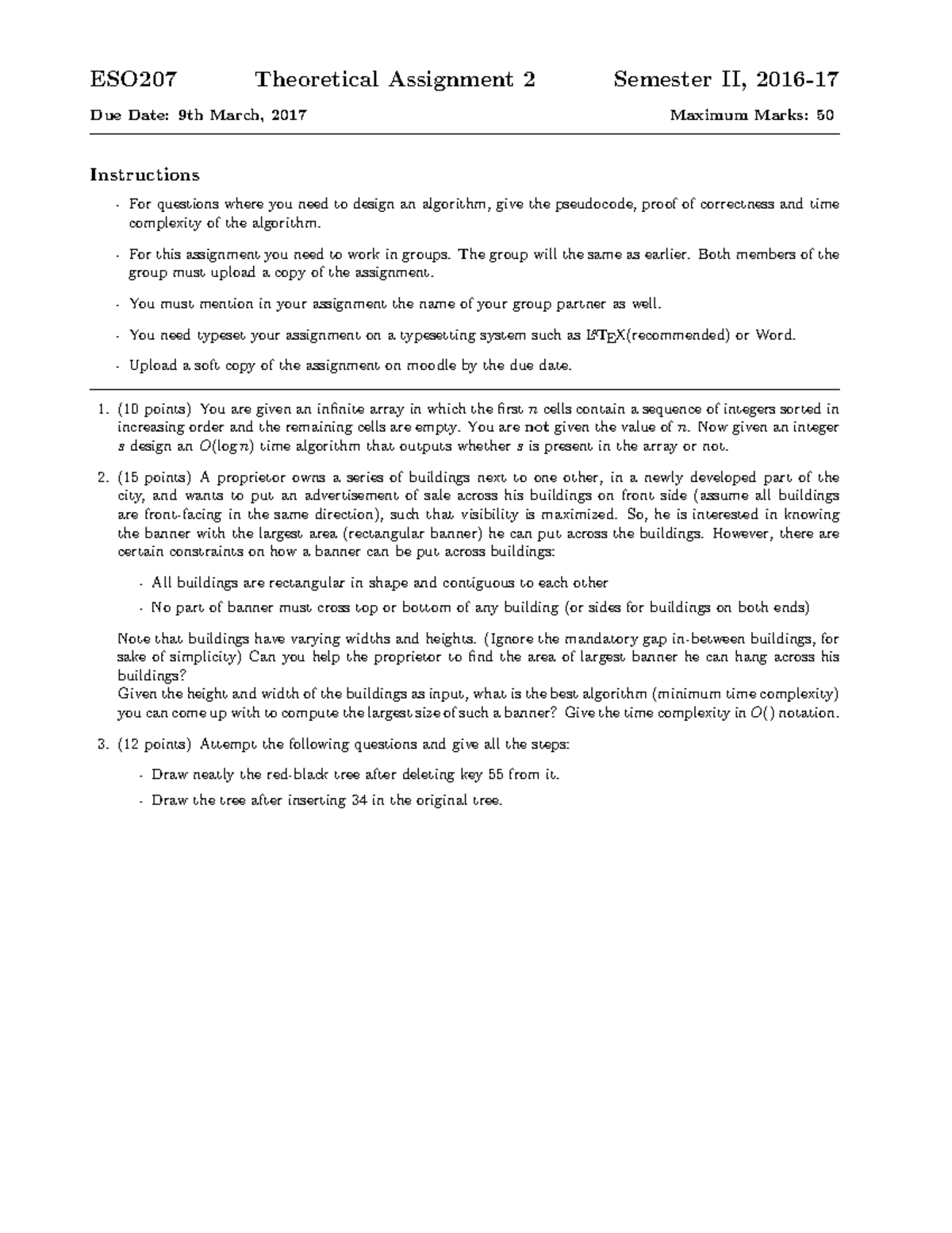 Main - Theoretical Assignment 2 - ESO207 Theoretical Assignment 2 Semester II, 2016- Due Date ...