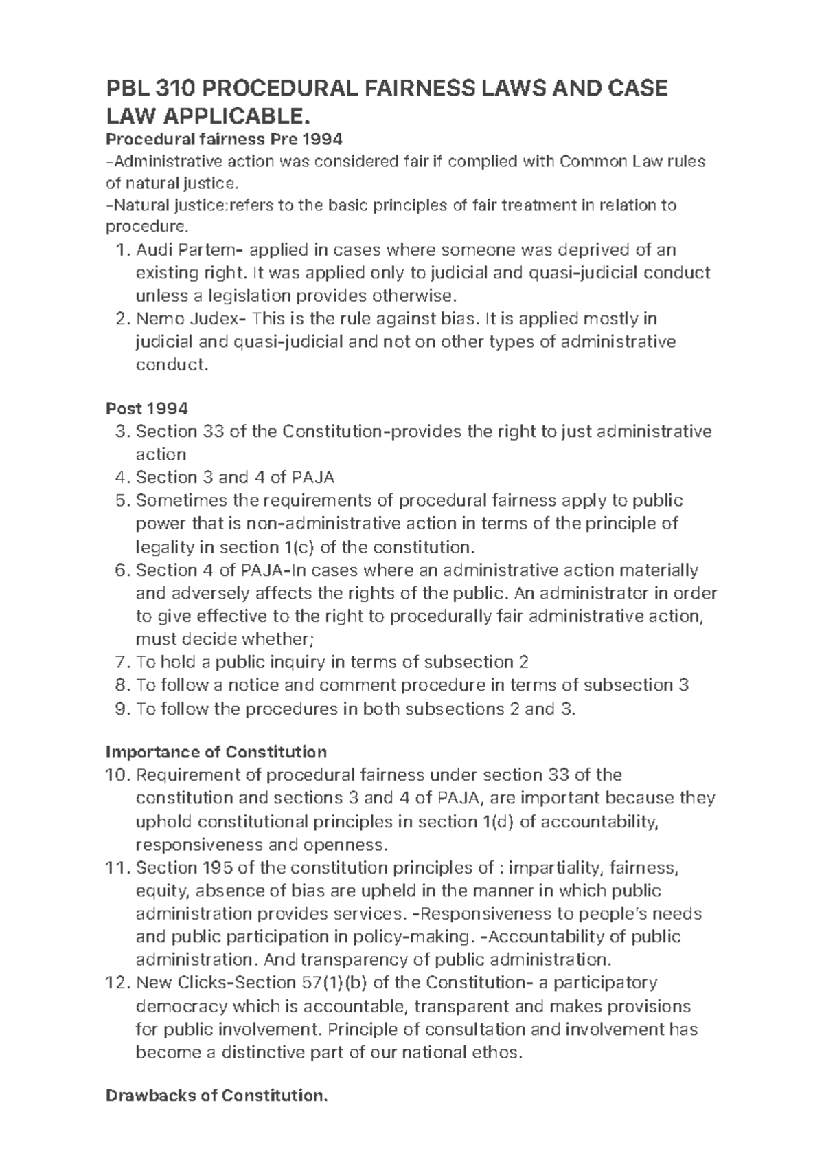 PBL 310 Procedural Fairness LAWS AND CASE LAW Applicable - 1. 2. 3. 4 ...
