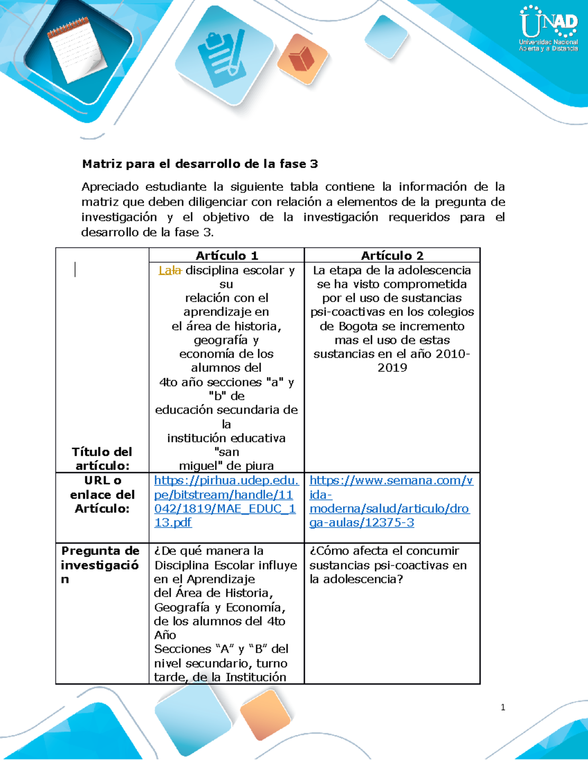 Anexo 2 - Matriz para el desarrollo de la fase 3 - Matriz para el ...