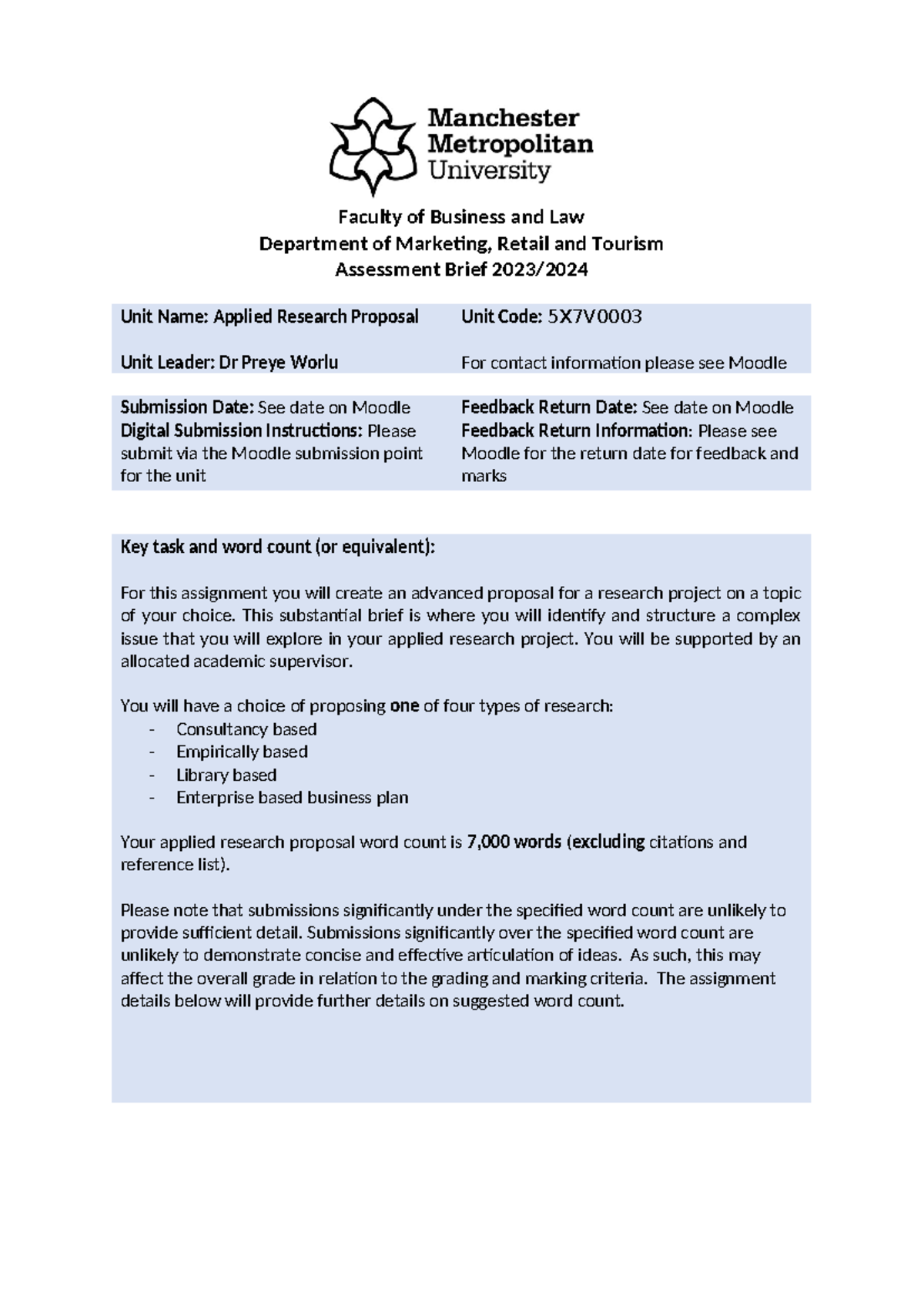 Applied Research Proposal - This substantial brief is where you will ...