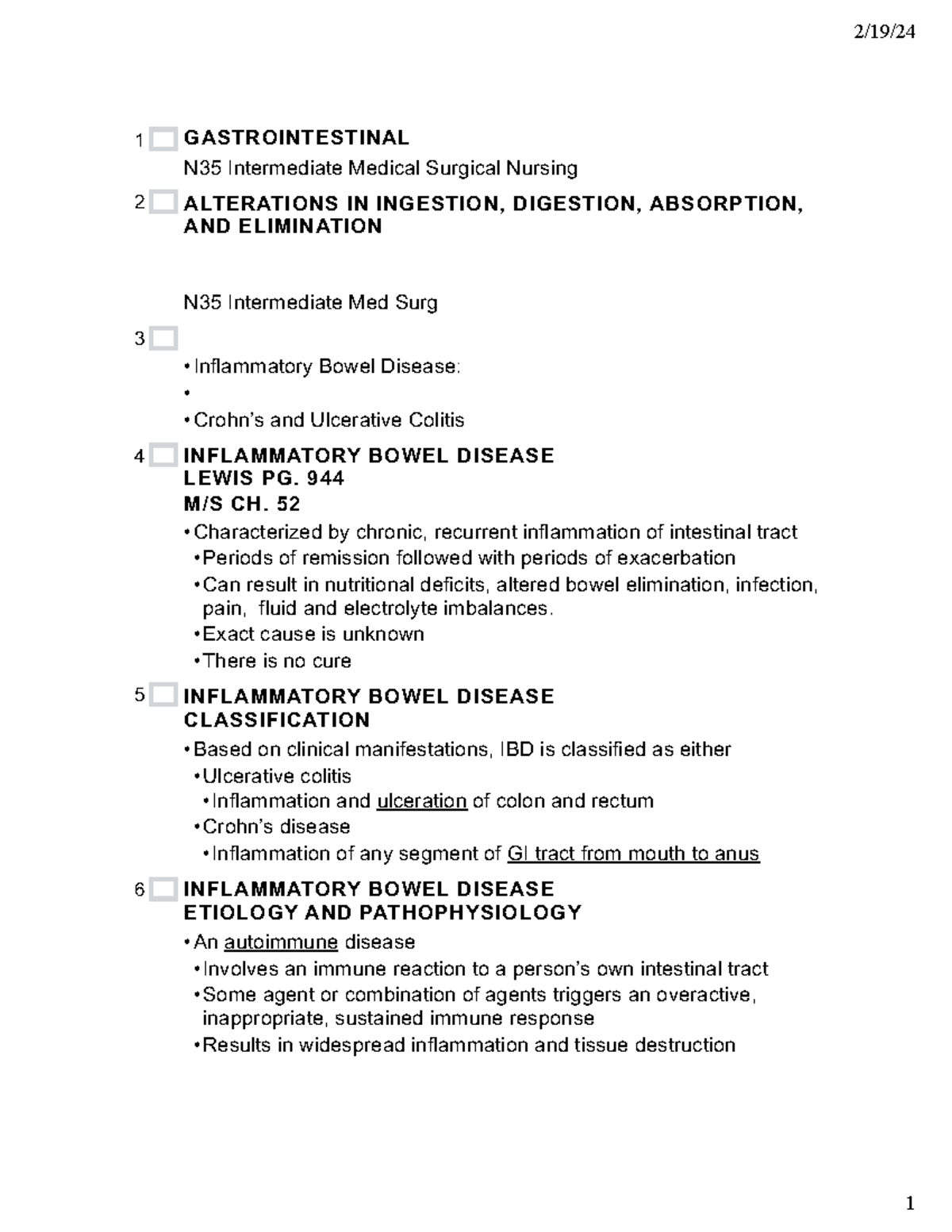 Week 3 GI - power point outline - 2/19/ GASTROINTESTINAL N35 ...