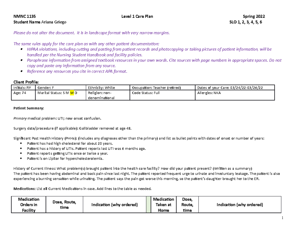Care Plan Utisd - care plan - Student Name Ariana Griego SLO 1, 2, 3, 4 ...