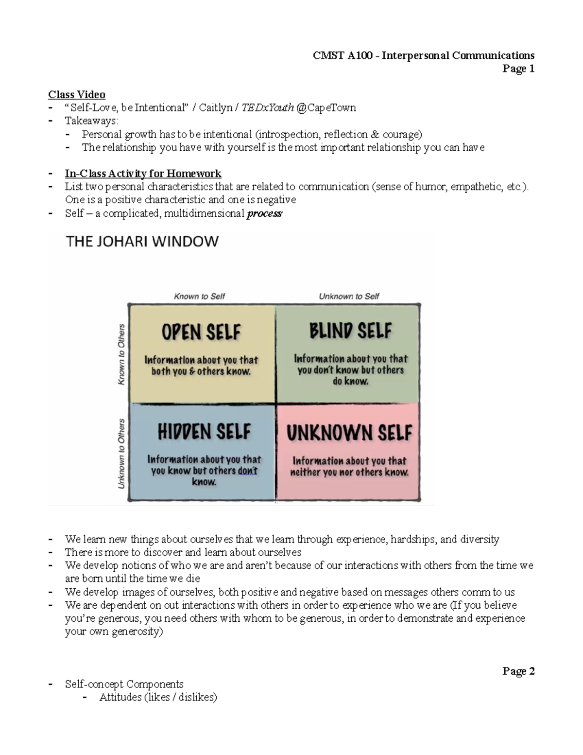 CMST A100 - Notes - 63021 - CMST A100 - Interpersonal Communications ...