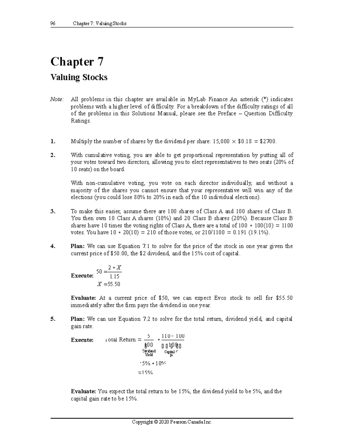 CH07 Berk ISM - Chapter 7- answers - Chapter 7 Valuing Stocks Note: All problems in this chapter ...