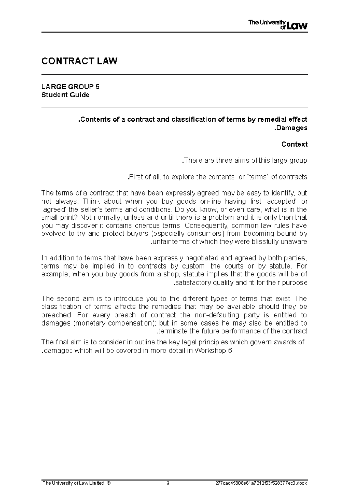 Contract law LG5 word doc - CONTRACT LAW LARGE GROUP 5 Student Guide ...