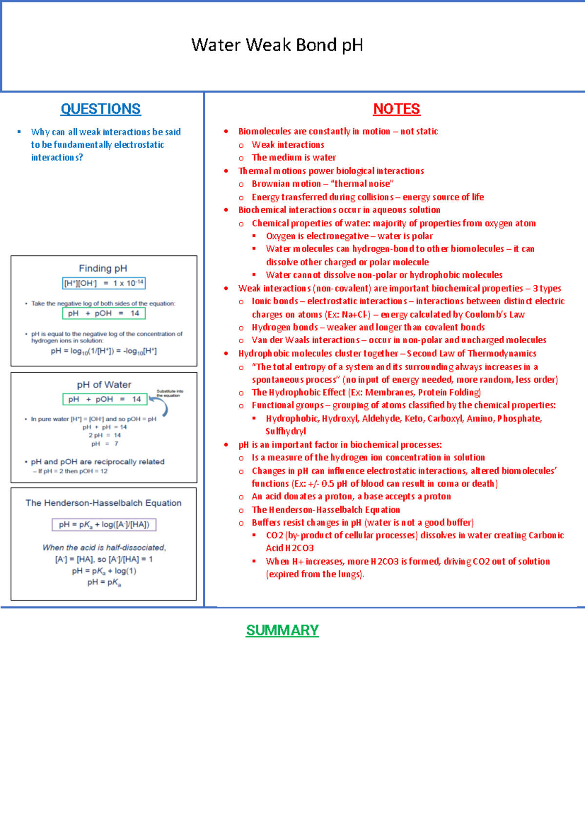 Protein Structure - QUESTIONS NOTES § Why can all weak interactions be ...