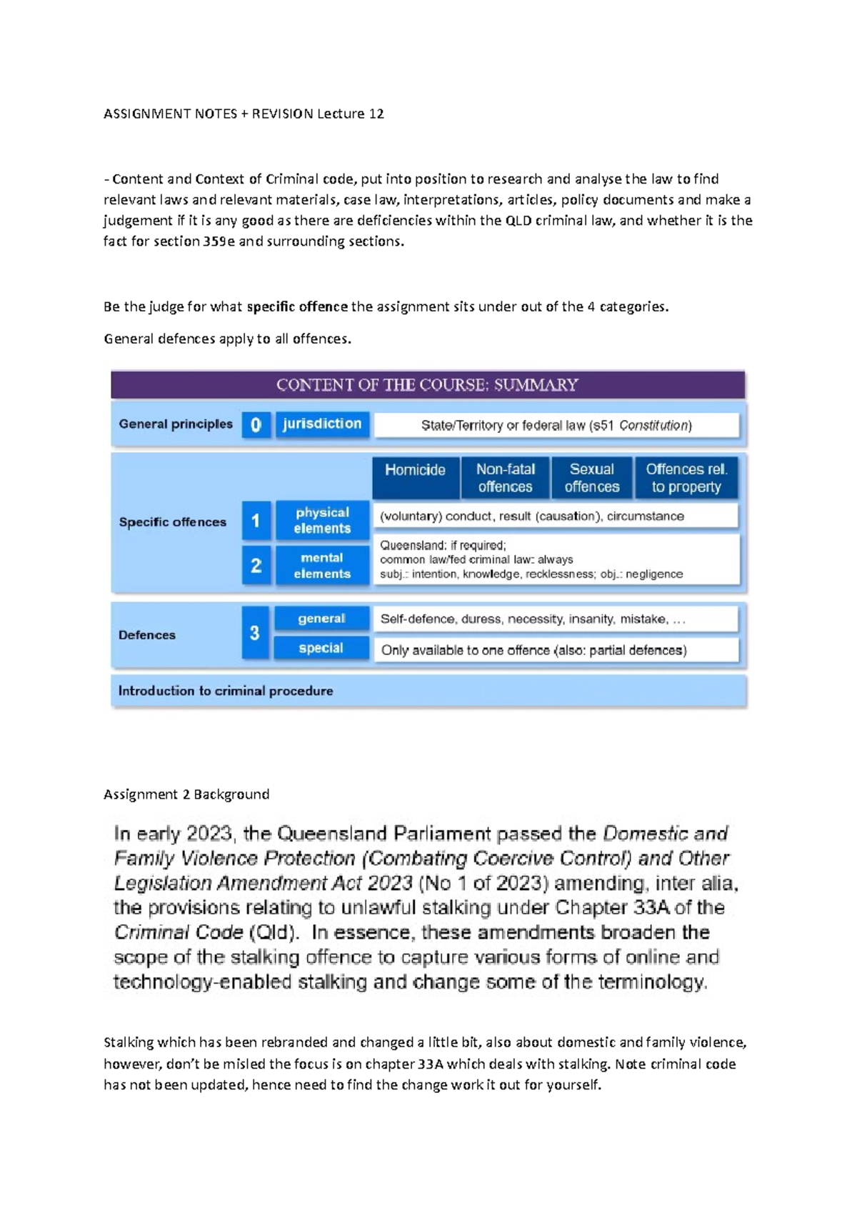 Assignment Notes 2 - ASSIGNMENT NOTES + REVISION Lecture 12 Content and ...