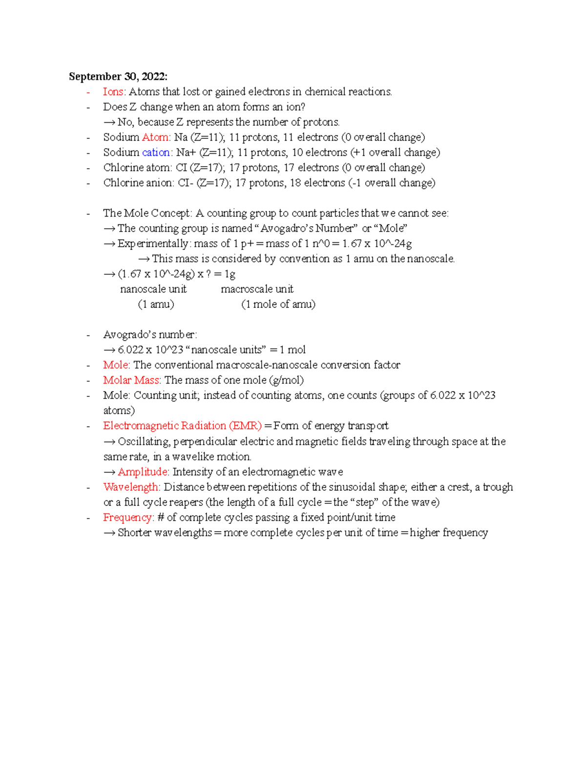 Chem 101 Class Notes September 30, 2022 - September 30, 2022: - Ions ...