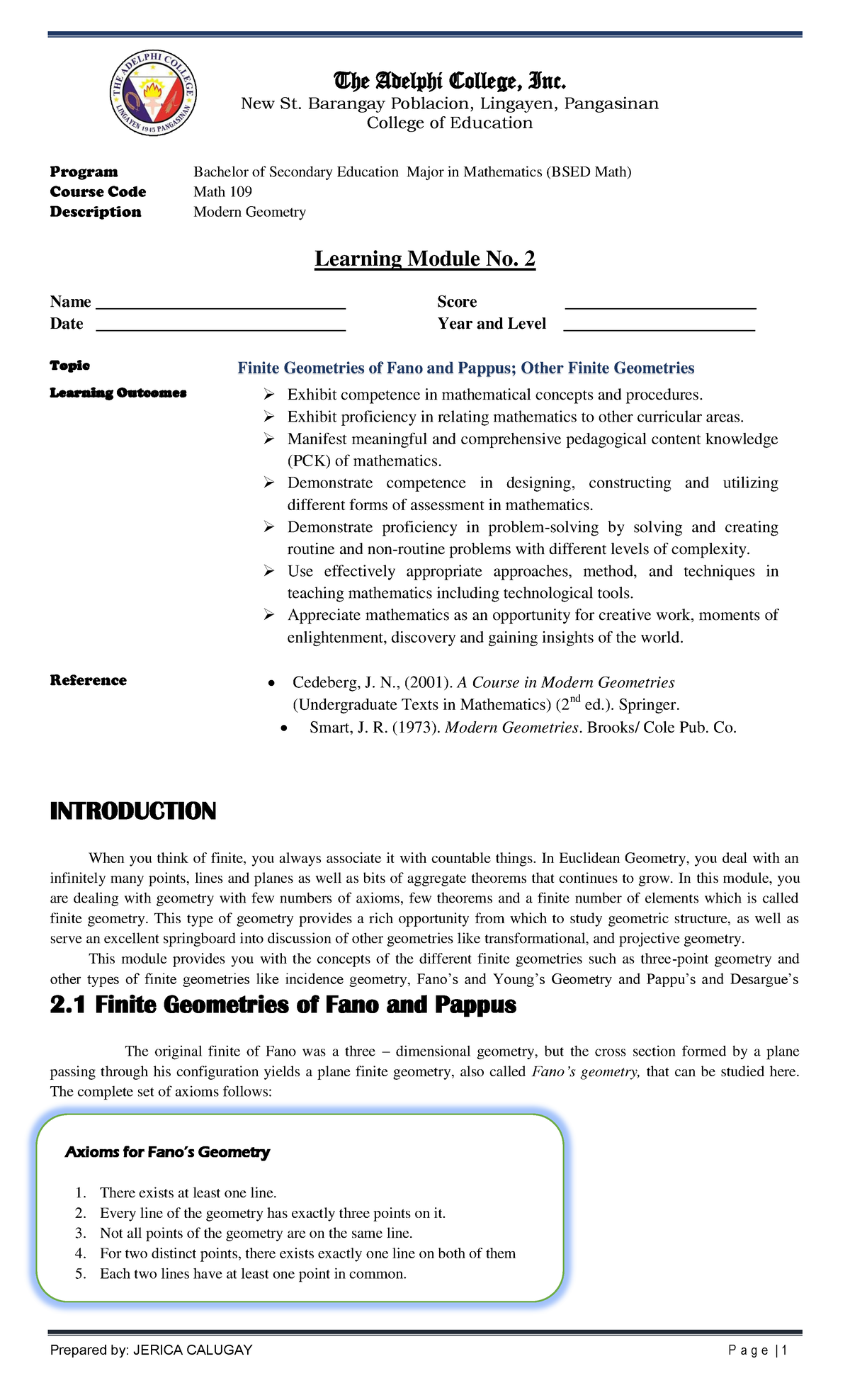 Modern Geometry (BSED MATH) Module 2 - New St. Barangay Poblacion ...