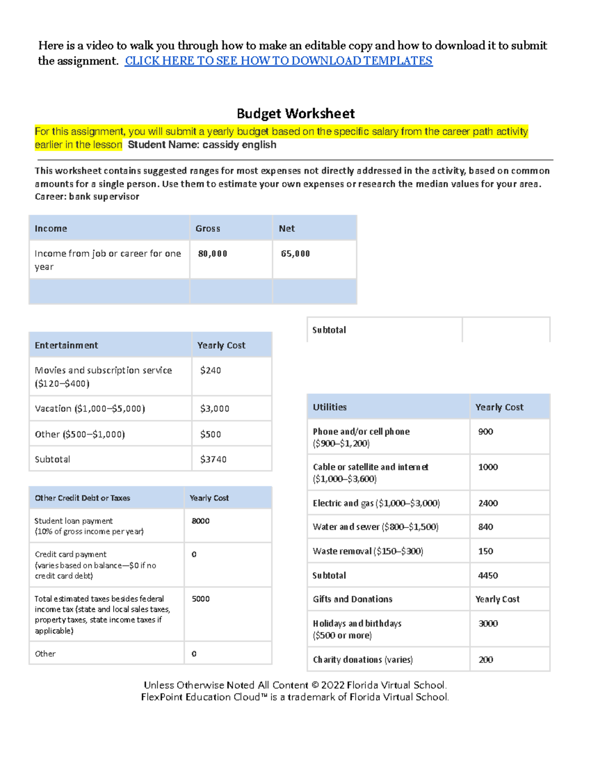 1.09 Your Budget - Here is a video to walk you through how to make an ...