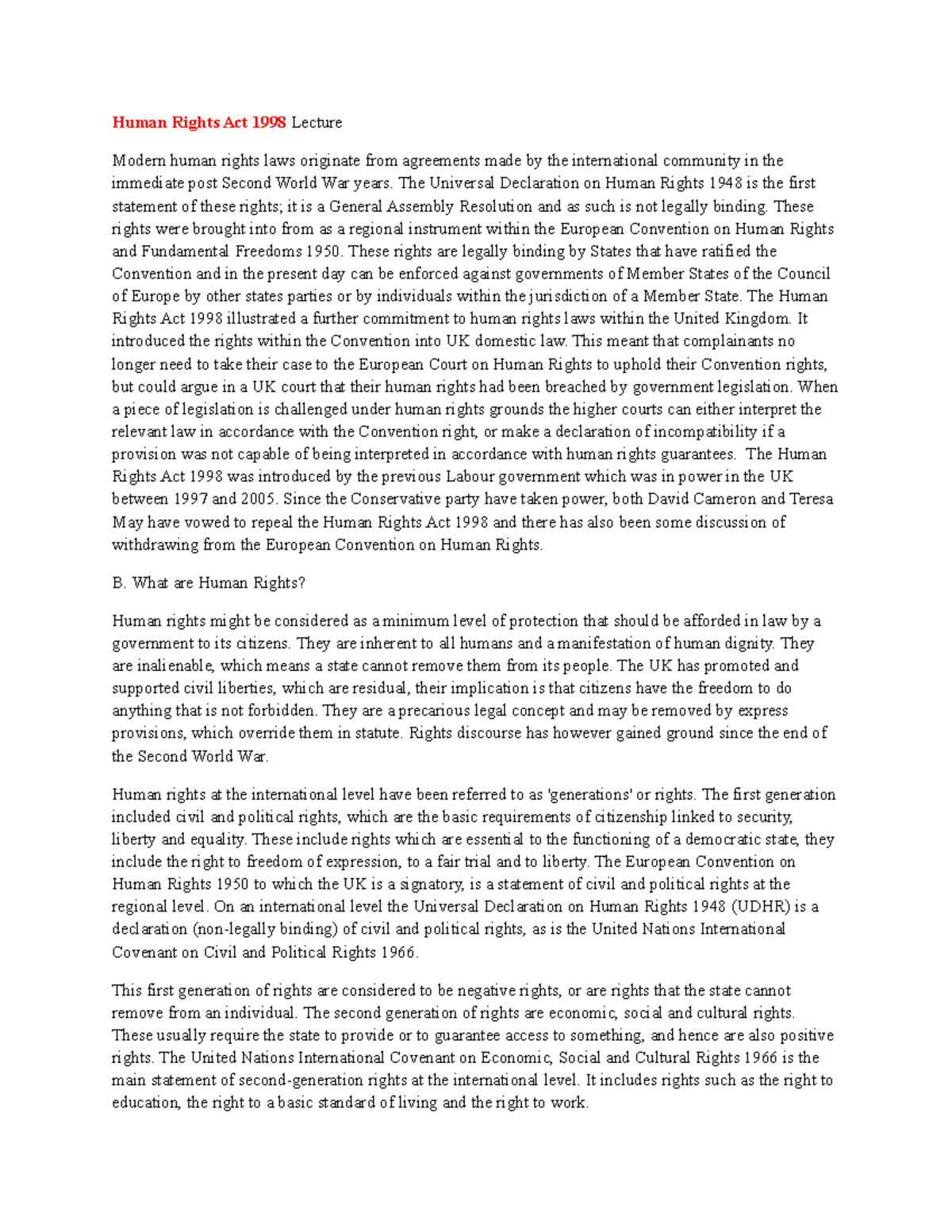 Human Rights Act 1998 Lecture - Human Rights Act 1998 Lecture Modern ...