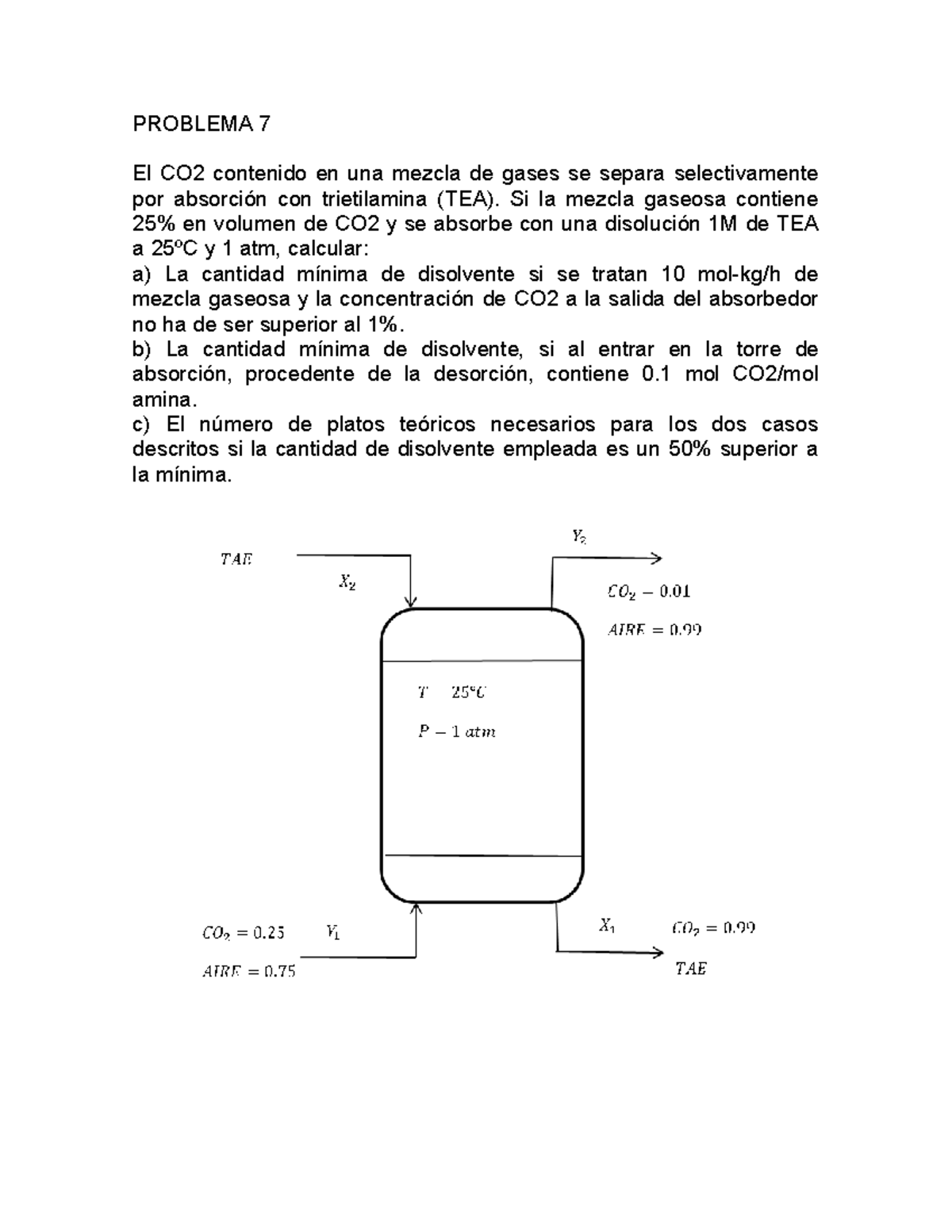 Problema absorción 2 - PROBLEMA 7 El CO2 contenido en una mezcla de ...