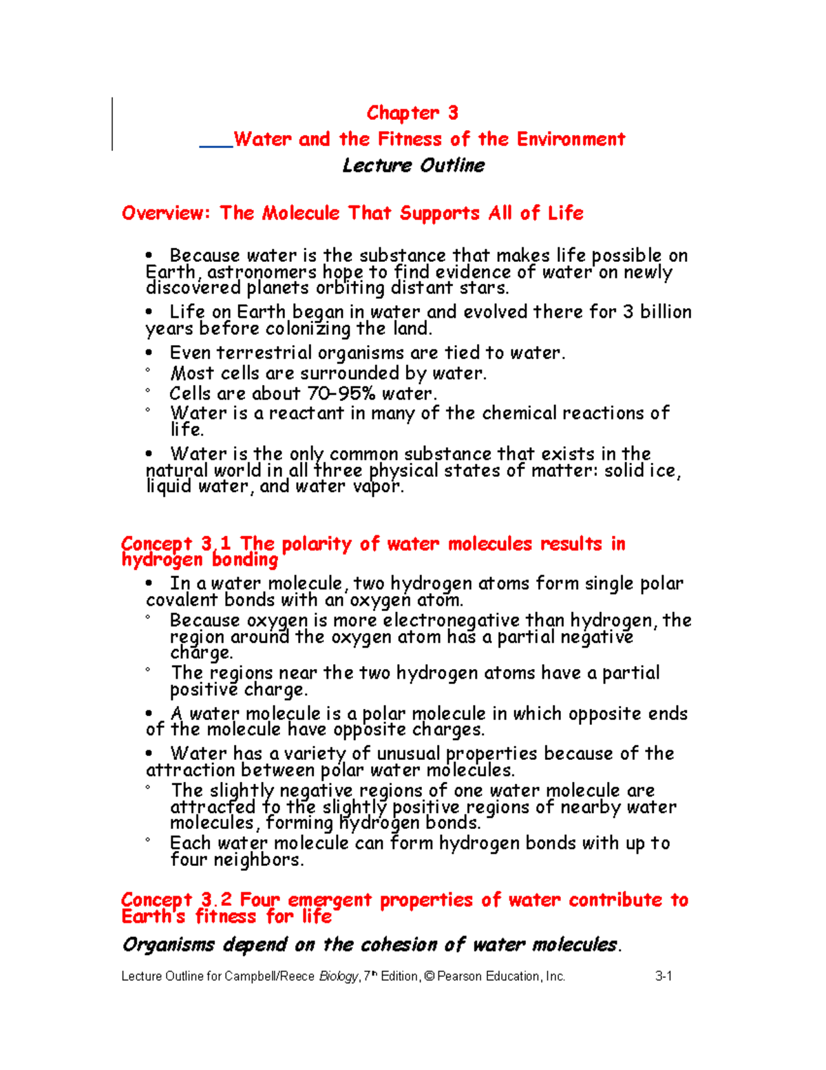 Doc. AP Bio Ch. 03 Notes - Chapter 3 Water and the Fitness of the ...